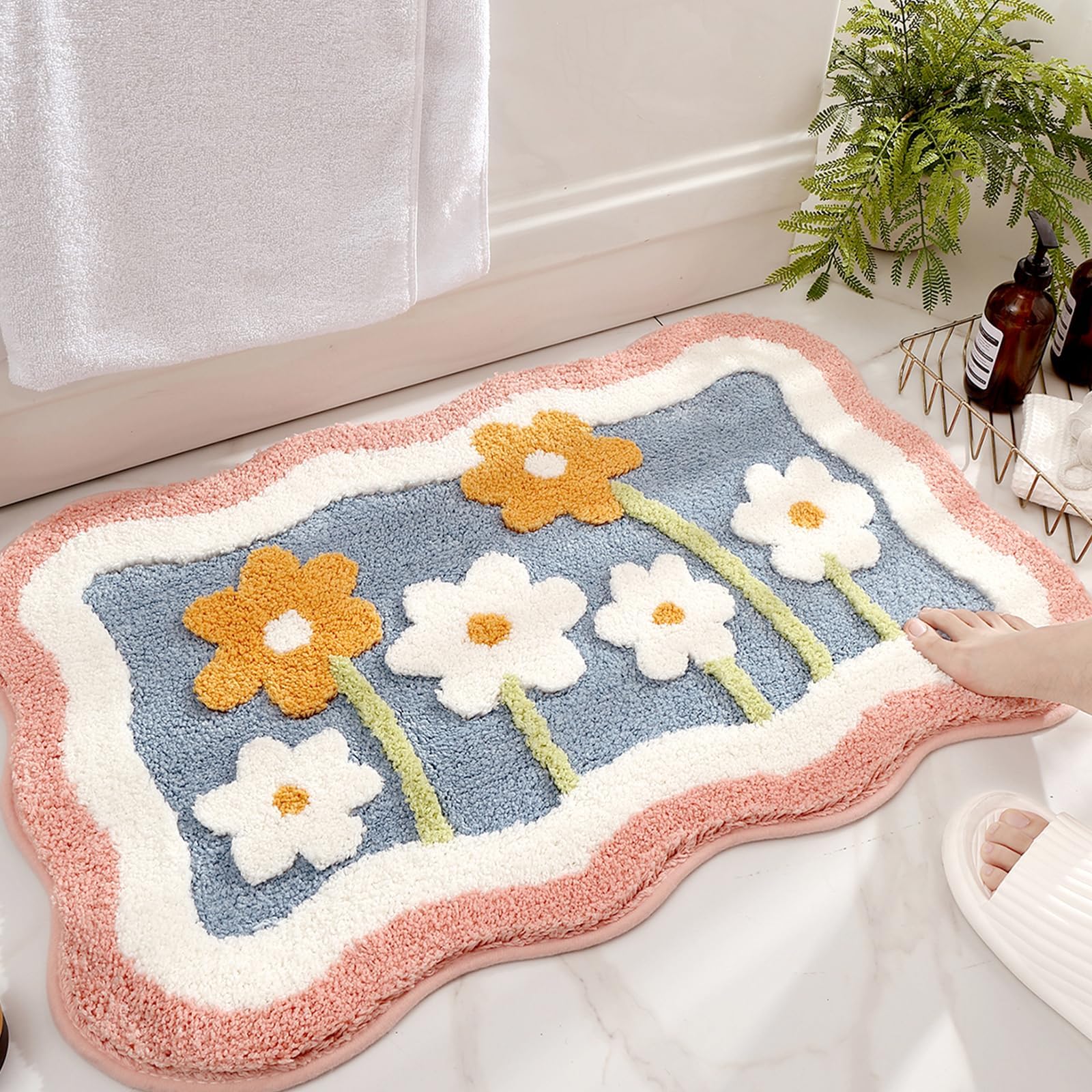Amazon.com: XYRuiHang Pink Rug Cute 3D Pink Flower Bath Mats for ...