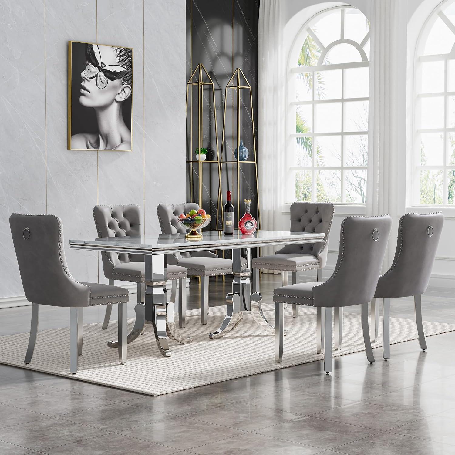 Amazon.com - 7 Piece Faux Marble Dining Table Set for 6, Luxury 70 ...