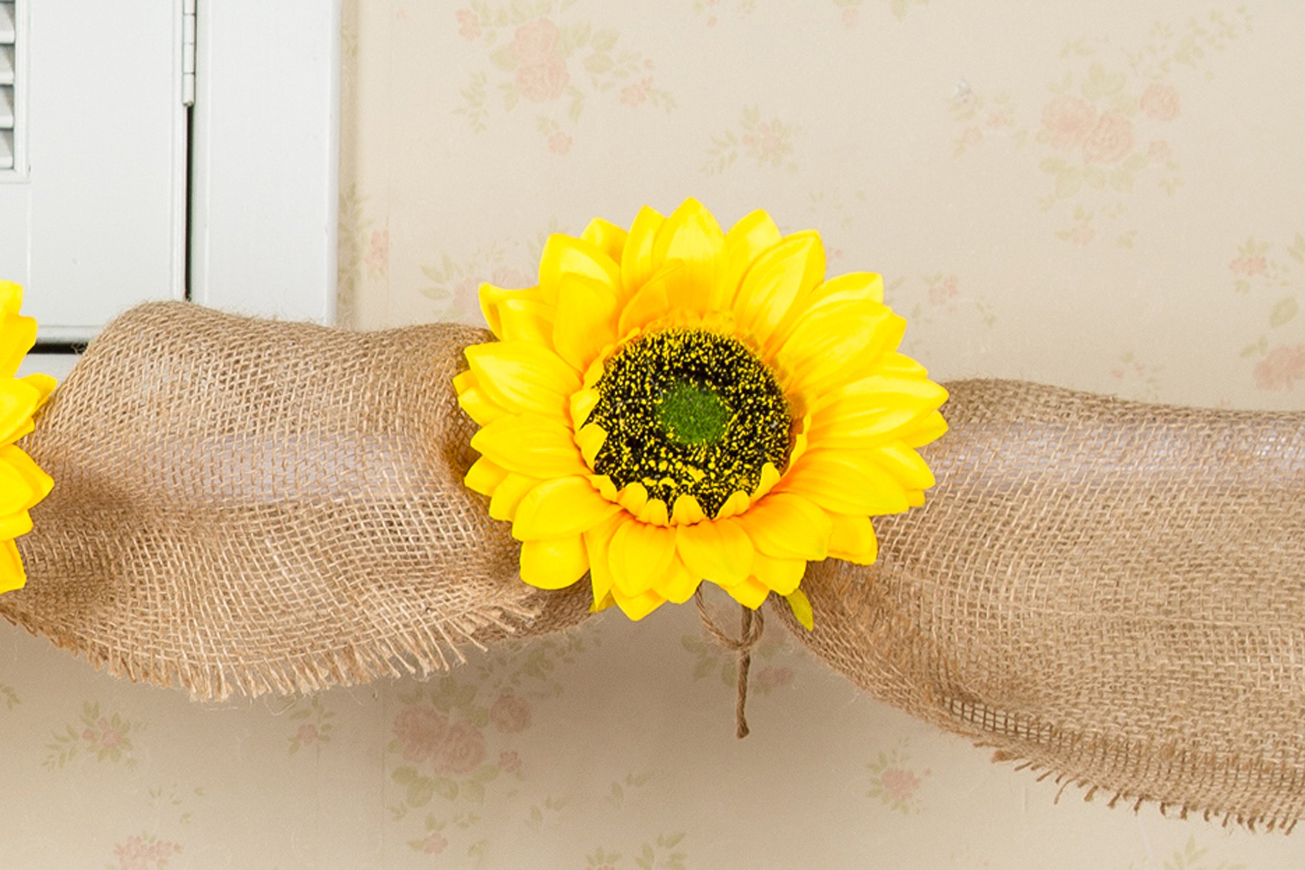 Burlap Sunflower With Template Rustic Gray Wood Navy Blue Lace