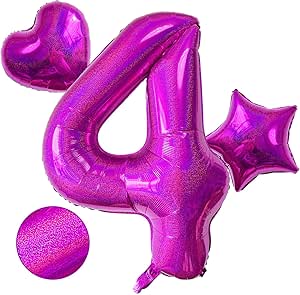 Amazon.com: Laser Pink Number 4 Balloons 40 Inch Giant Hot Pink Sweet 4 ...