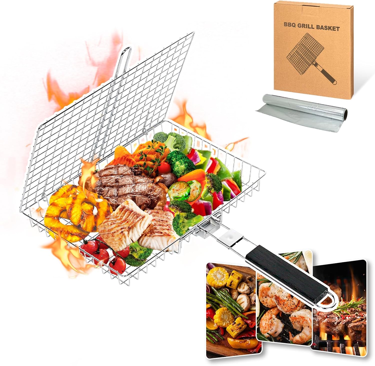 Amazon.com: HULKNPE Grill Basket Barbecue BBQ Grilling Basket for Fish ...