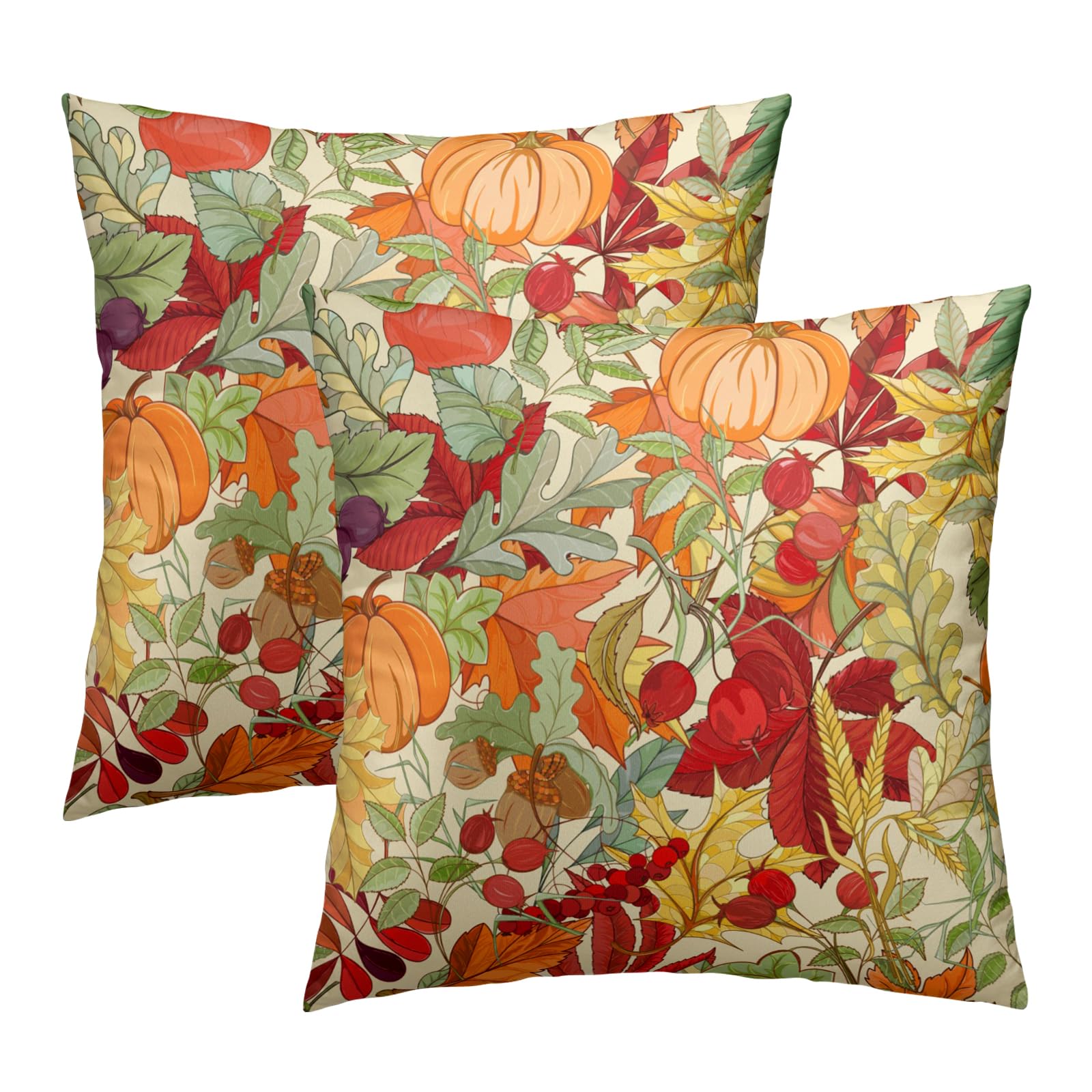 Amazon.com: Fall Leaf and Pumpkin Pillowcovers Set of 2 Orange and Red ...