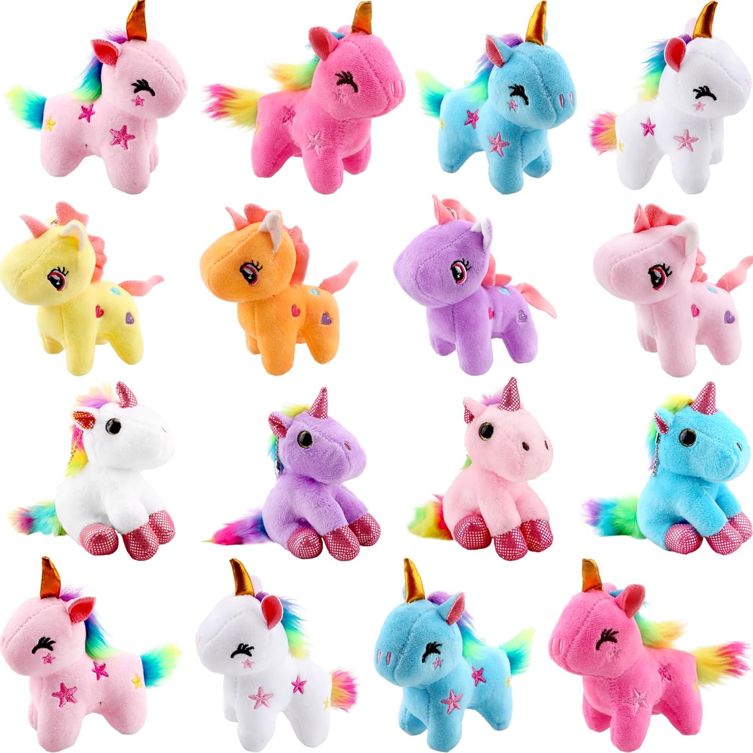Amazon.com: 16 Pack Mini Stuffed Unicorn Animal Toys Small Rainbow ...