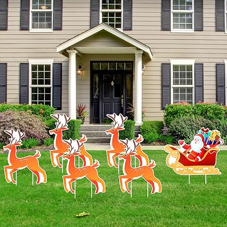 Amazon.com : Yulejo 6 Pieces Christmas Santa Claus Reindeer Yard Signs ...