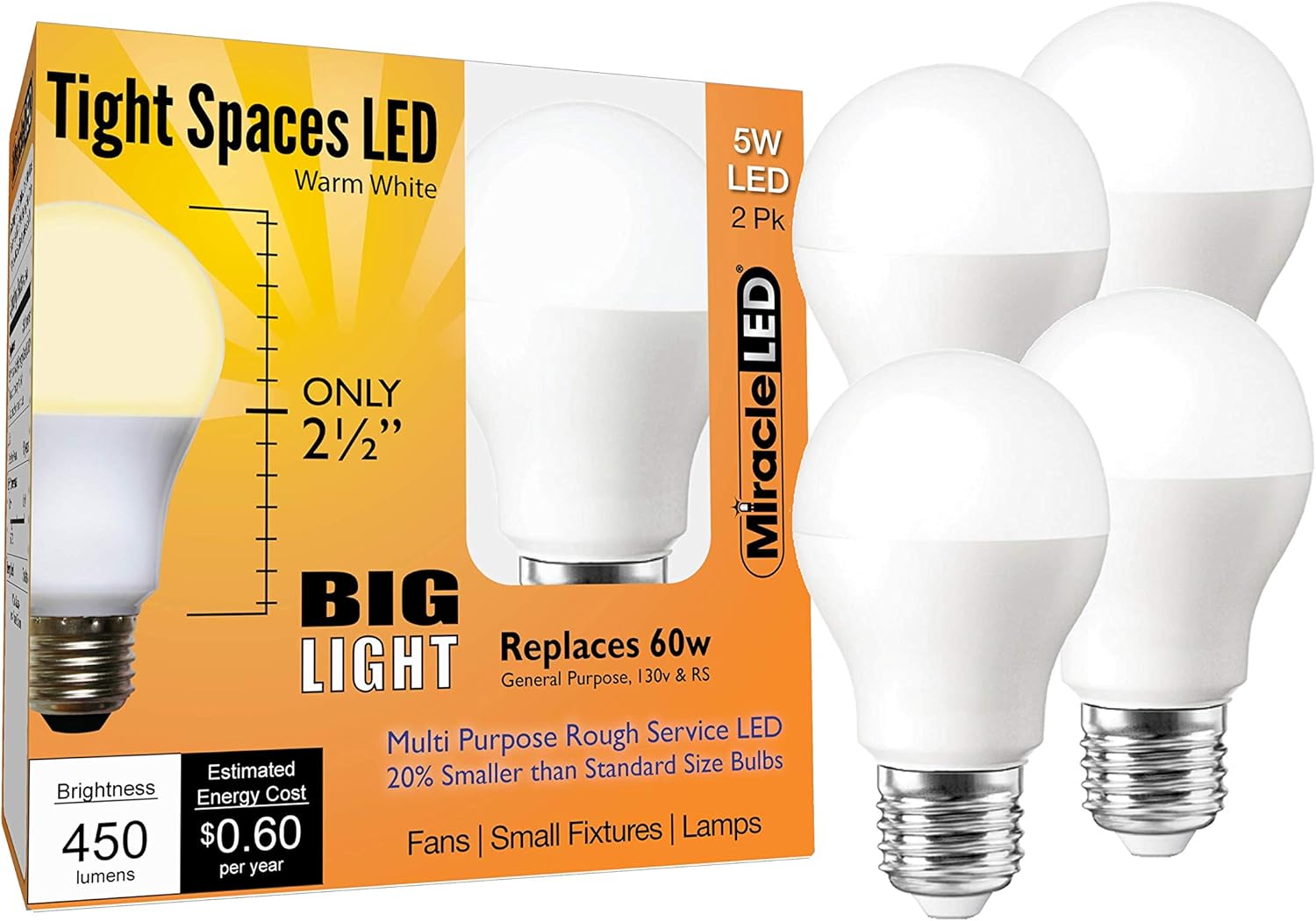 Miracle LED LED Light Bulb 4-Pack Tight Spaces Warm White - Amazon.com