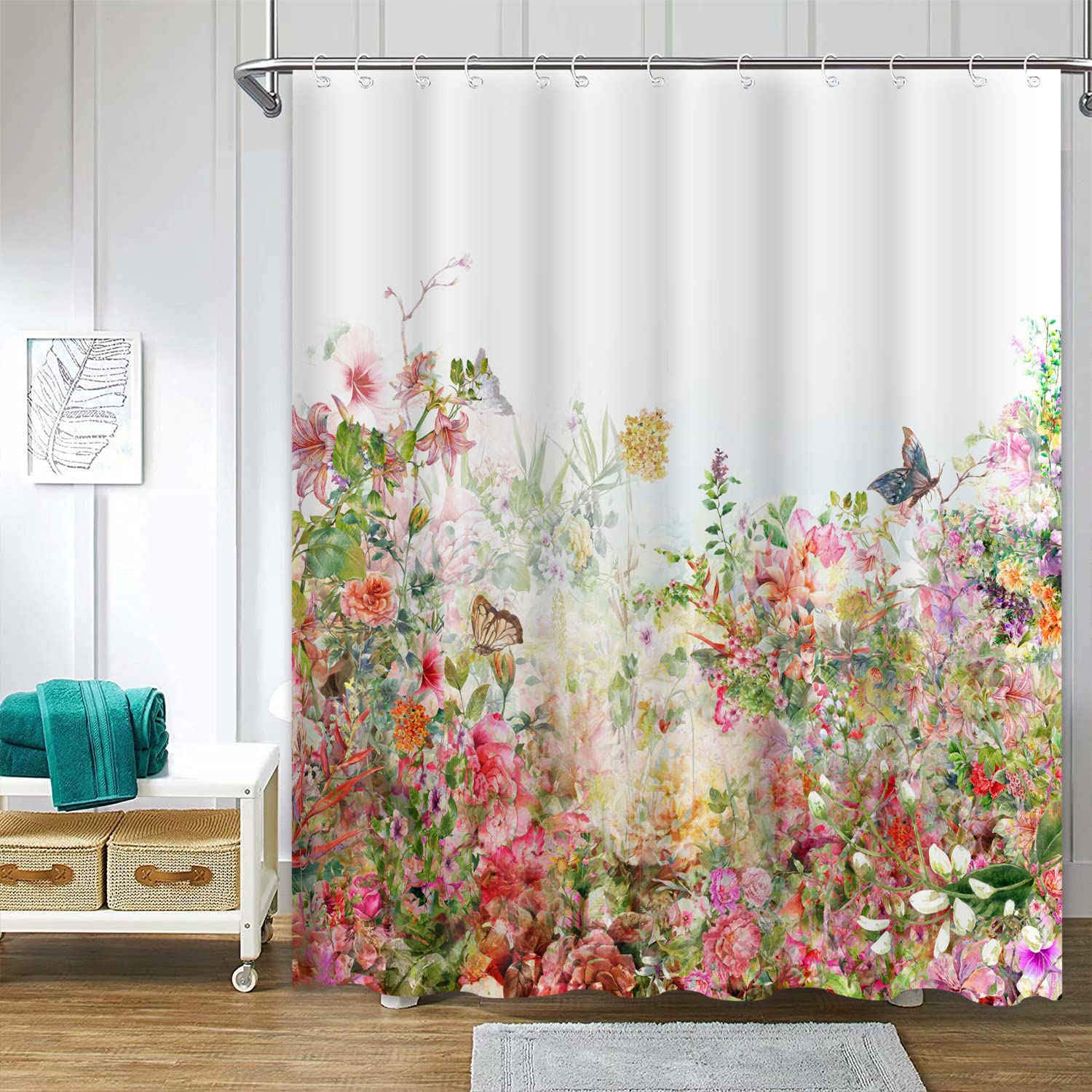 ChloropLastid Spring Flower Shower Curtain Watercolor Garden Meadow ...
