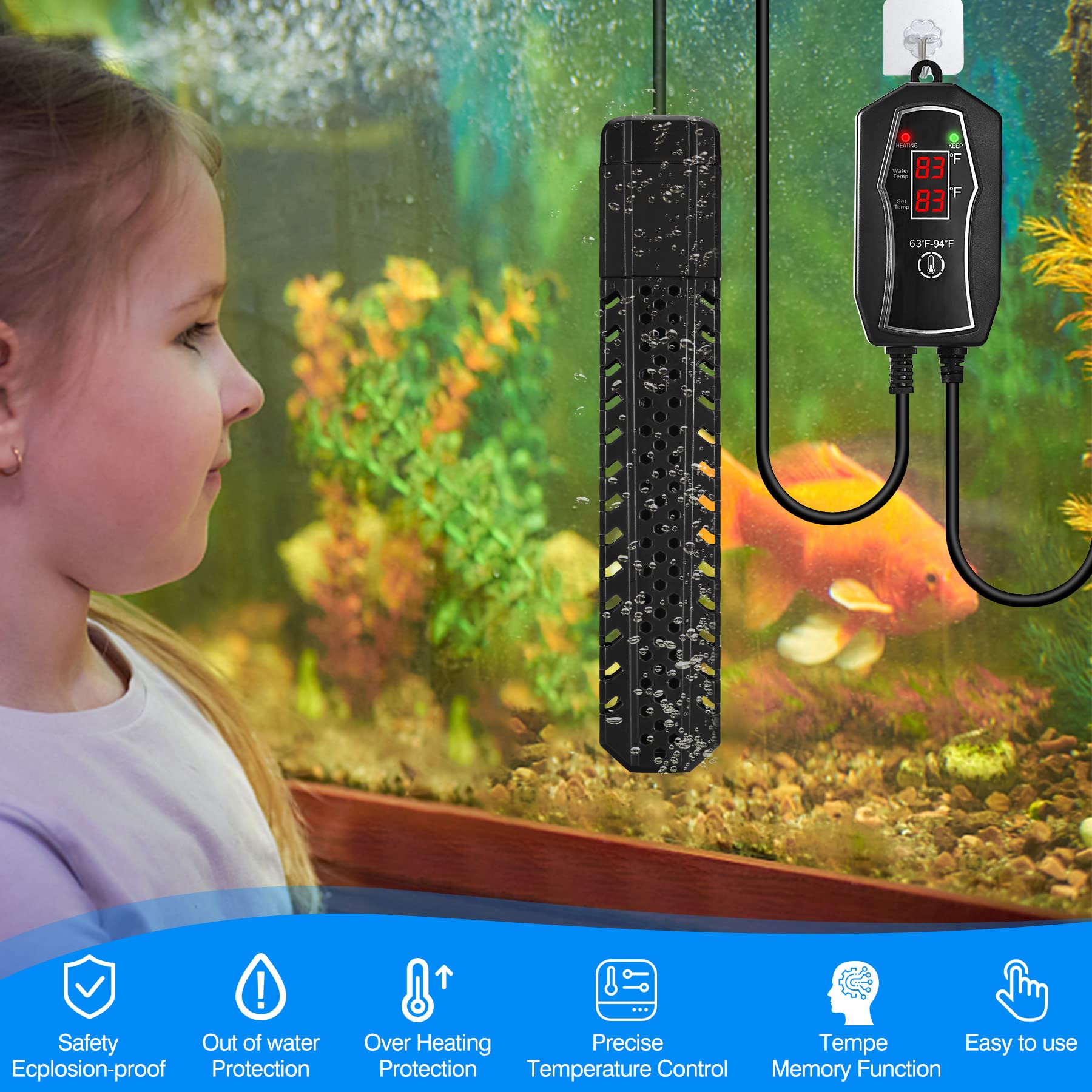 SZELAM Aquarium Heater 200W 300W 500W, Submersible Fish Heater for ...
