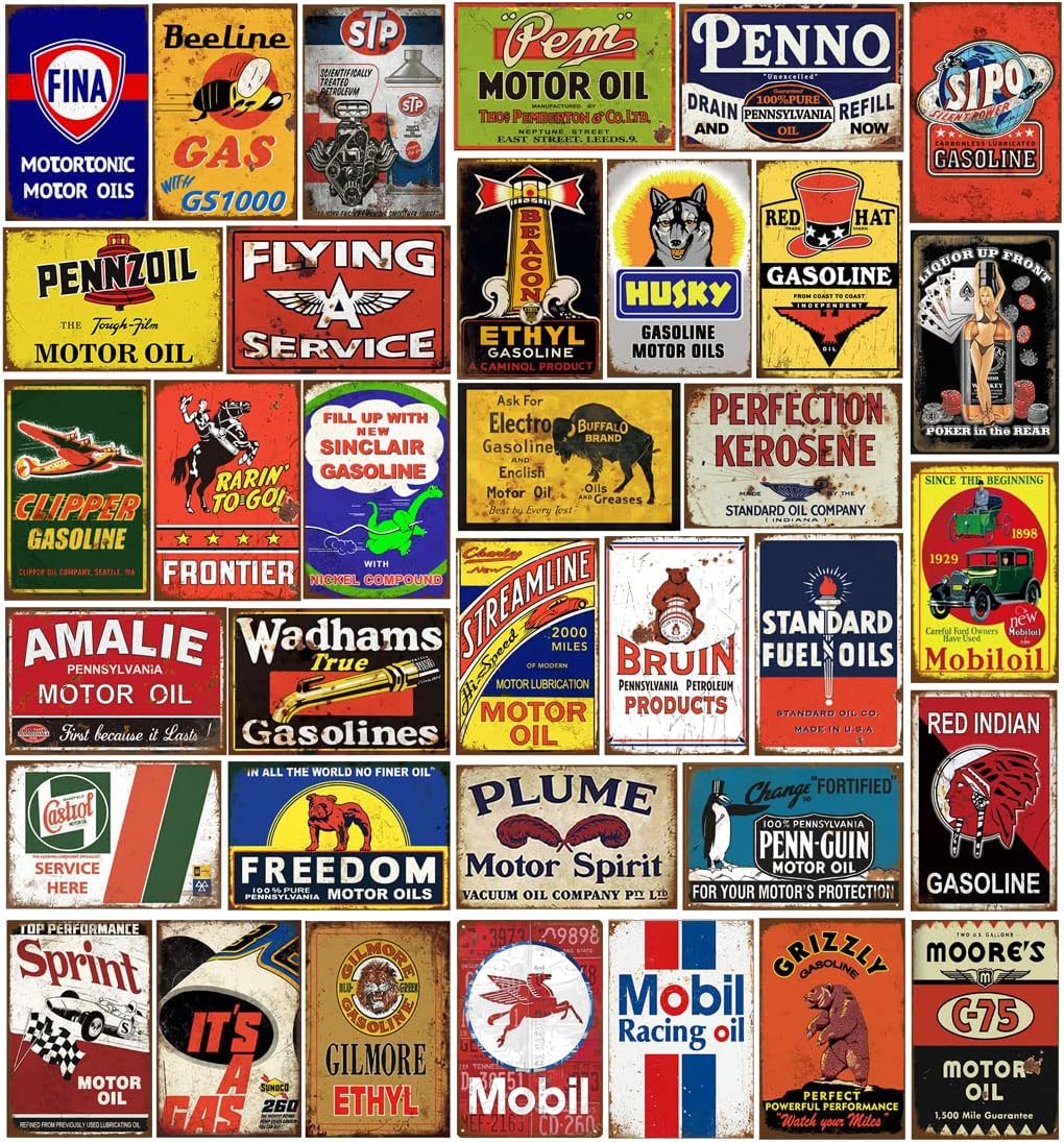 Amazon.com: 35 Pieces Reproduced Vintage Tin Signs, Gas Oil Retro ...