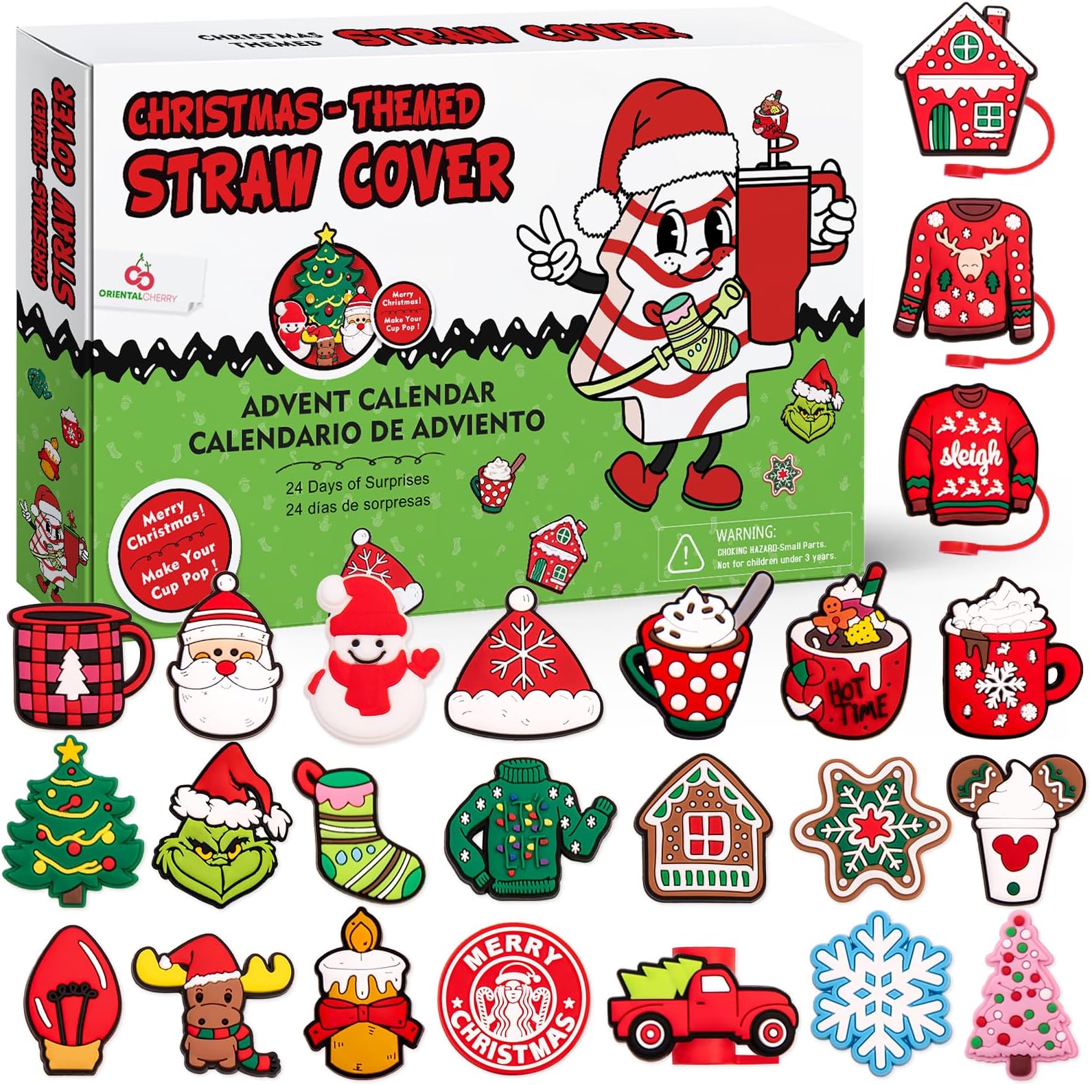 Amazon.com: Advent Calendar 2024 Christmas Straw Cover Caps Countdown ...