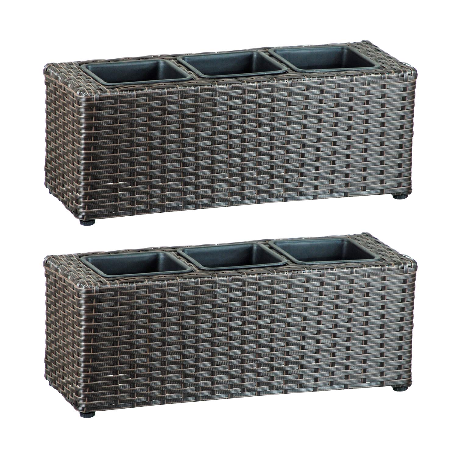 Handmade Poly Rattan Mini Tri-Pot Trough Planter Brown Poly Rattan ...