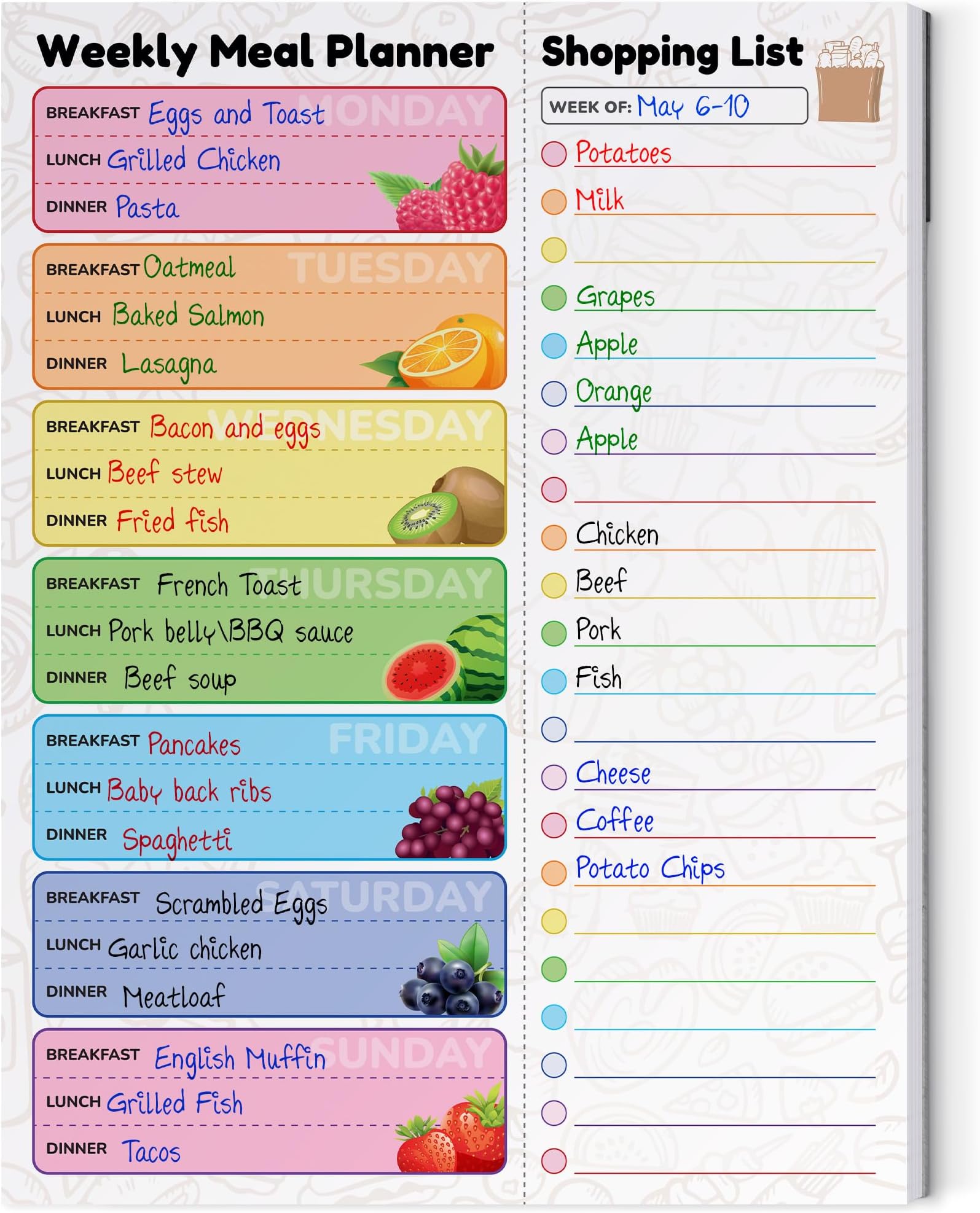 Amazon.com : Zoe Deco Weekly Meal Planner (Fruit, 9 x 12”), Magnetic ...