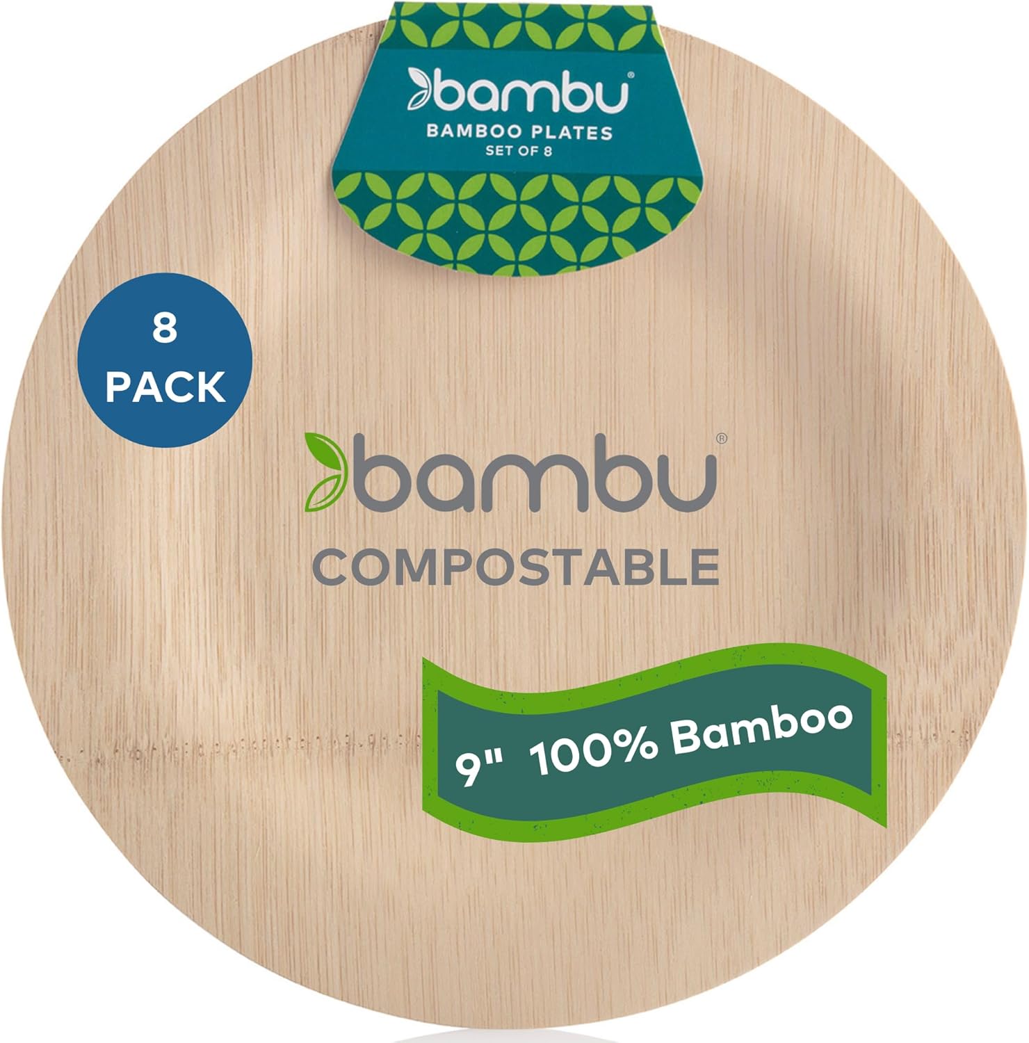 Amazon.com : Bambu Pack of 8 - 9 Inch Disposable Bamboo Plates Round ...