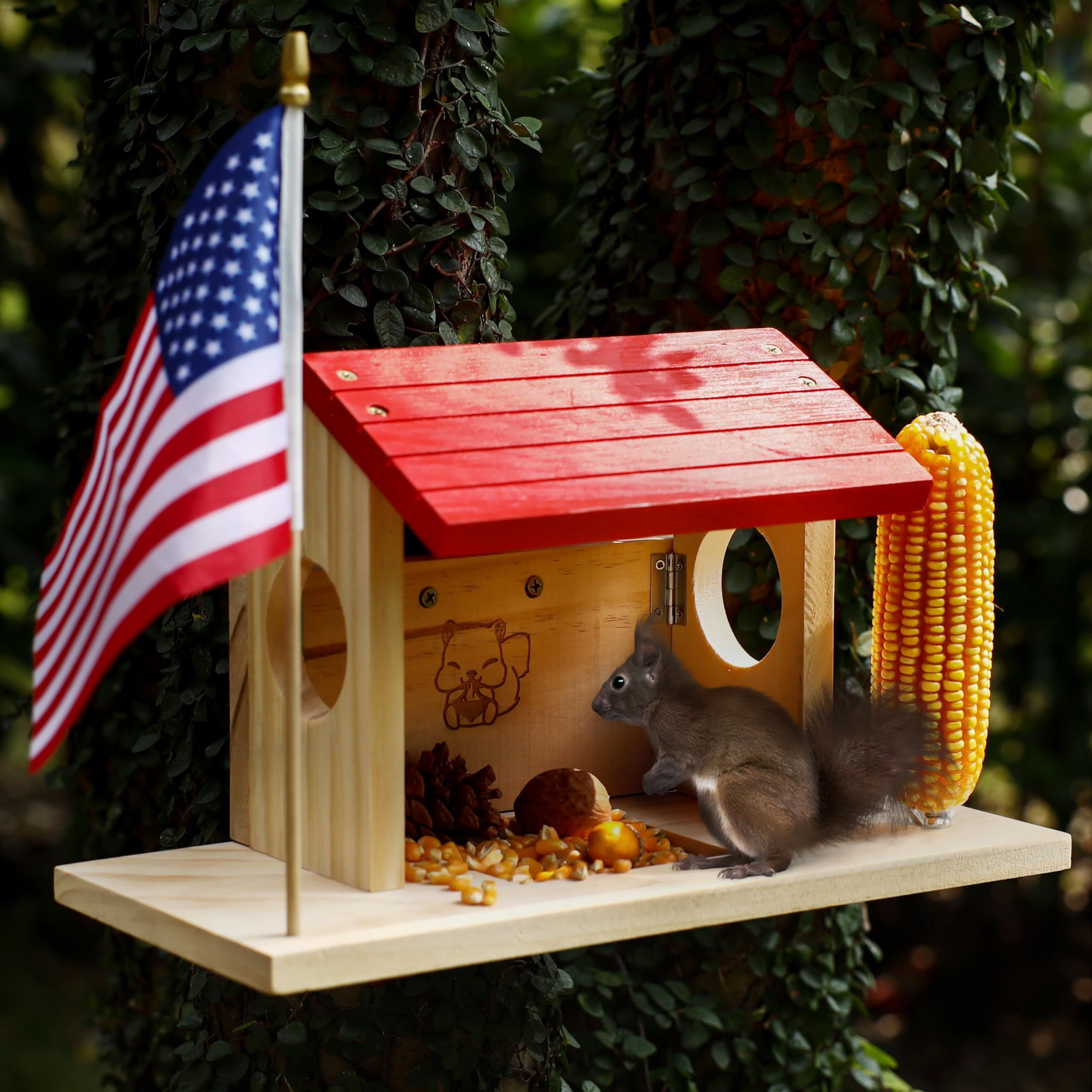 Amazon.com : Lifavor Wood Squirrel Feeder House, Durable Squirrel Corn ...