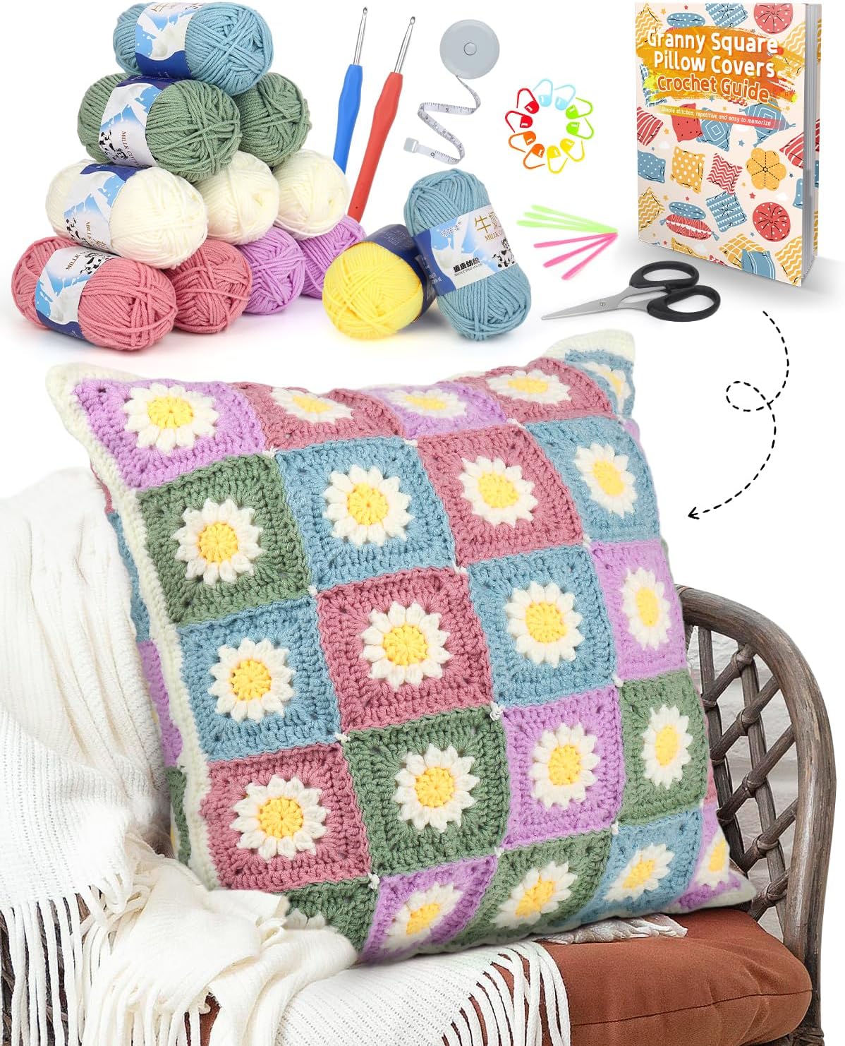 Amazon.com: Coopay Crochet Kit Beginners for Pillowcase, Granny Squares ...