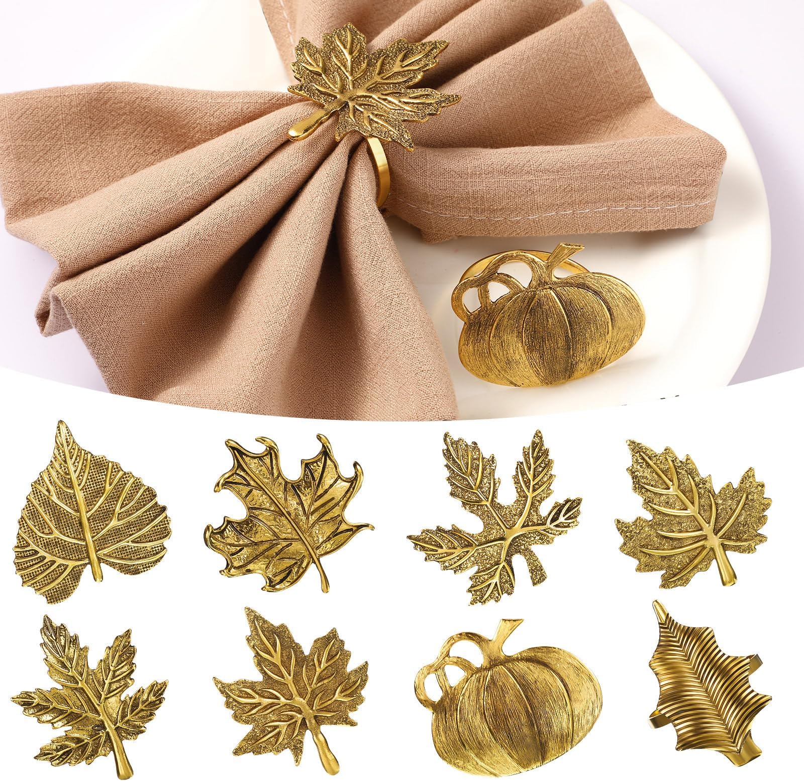 Amazon.com: Set of 9 Thanksgiving Napkin Ring Harvest Fall Leaf Napkin ...
