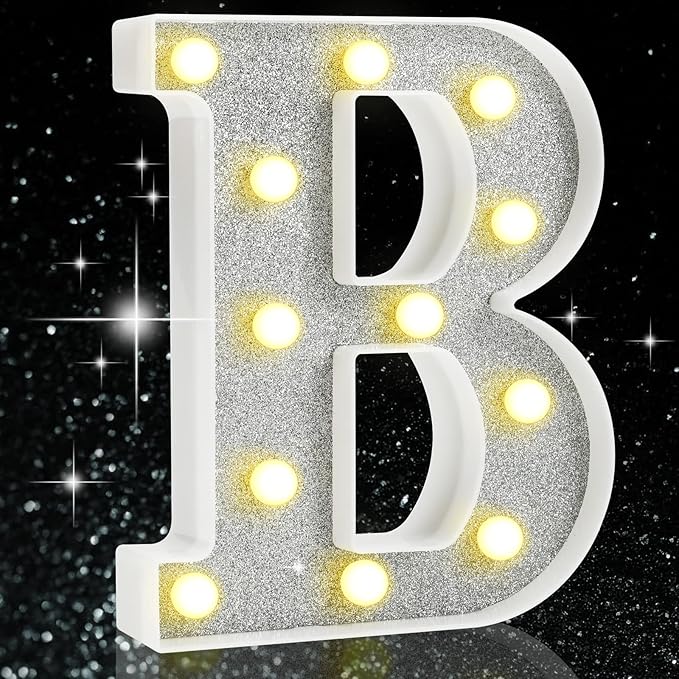 Amazon.com: LED Marquee Letter Lights, Silver Letters Glitter Alphabet ...