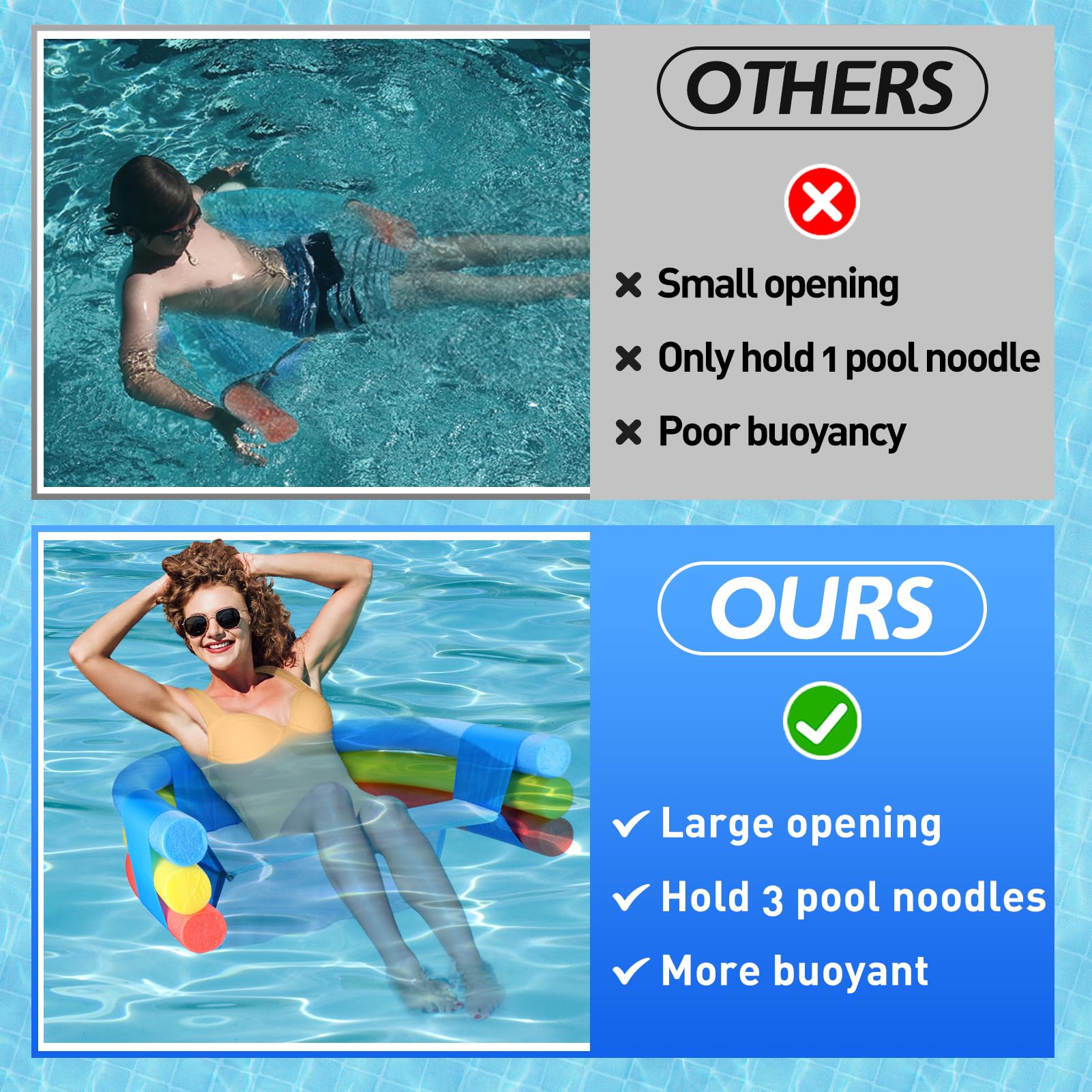 Snapklik.com : Oversized Pool Noodle Chair - 2Pack Extended Bottom For ...
