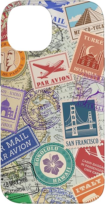 Amazon.com: iPhone 14 World Map Travel Passport Stamps Postage Stamp ...