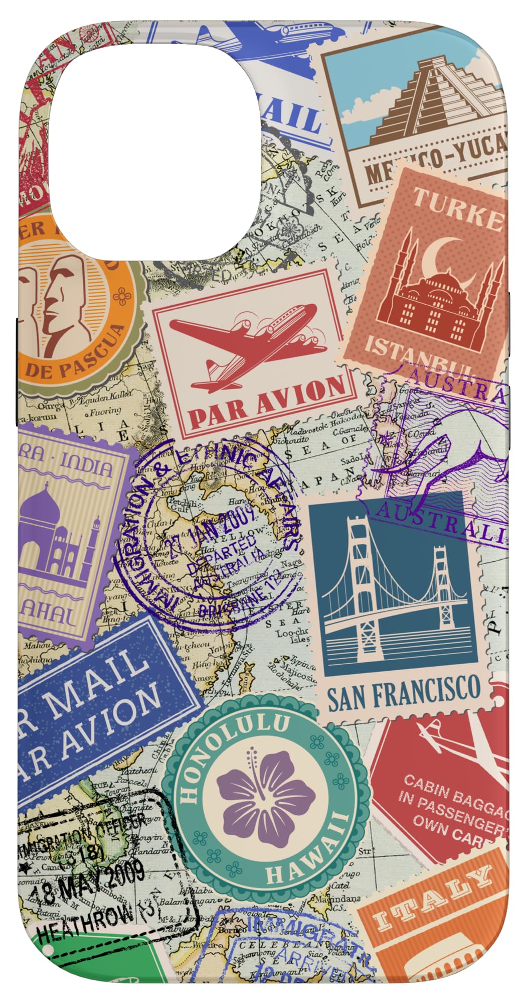 Amazon.com: iPhone 14 World Map Travel Passport Stamps Postage Stamp ...