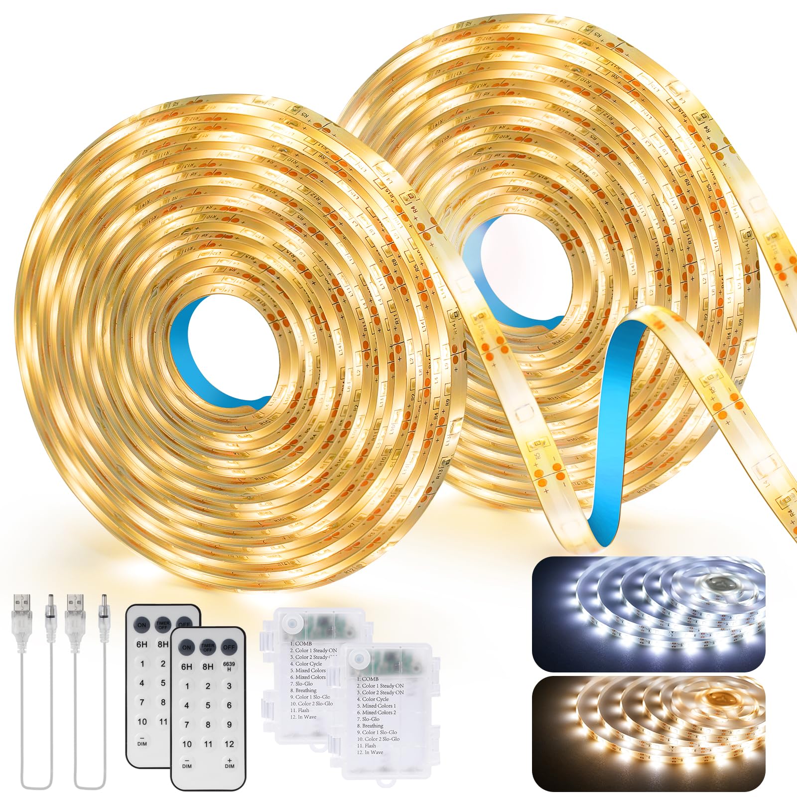 Amazon.com: 2 Pack Led Strip Lights Indoor Outdoor Waterproof, 16.5ft ...