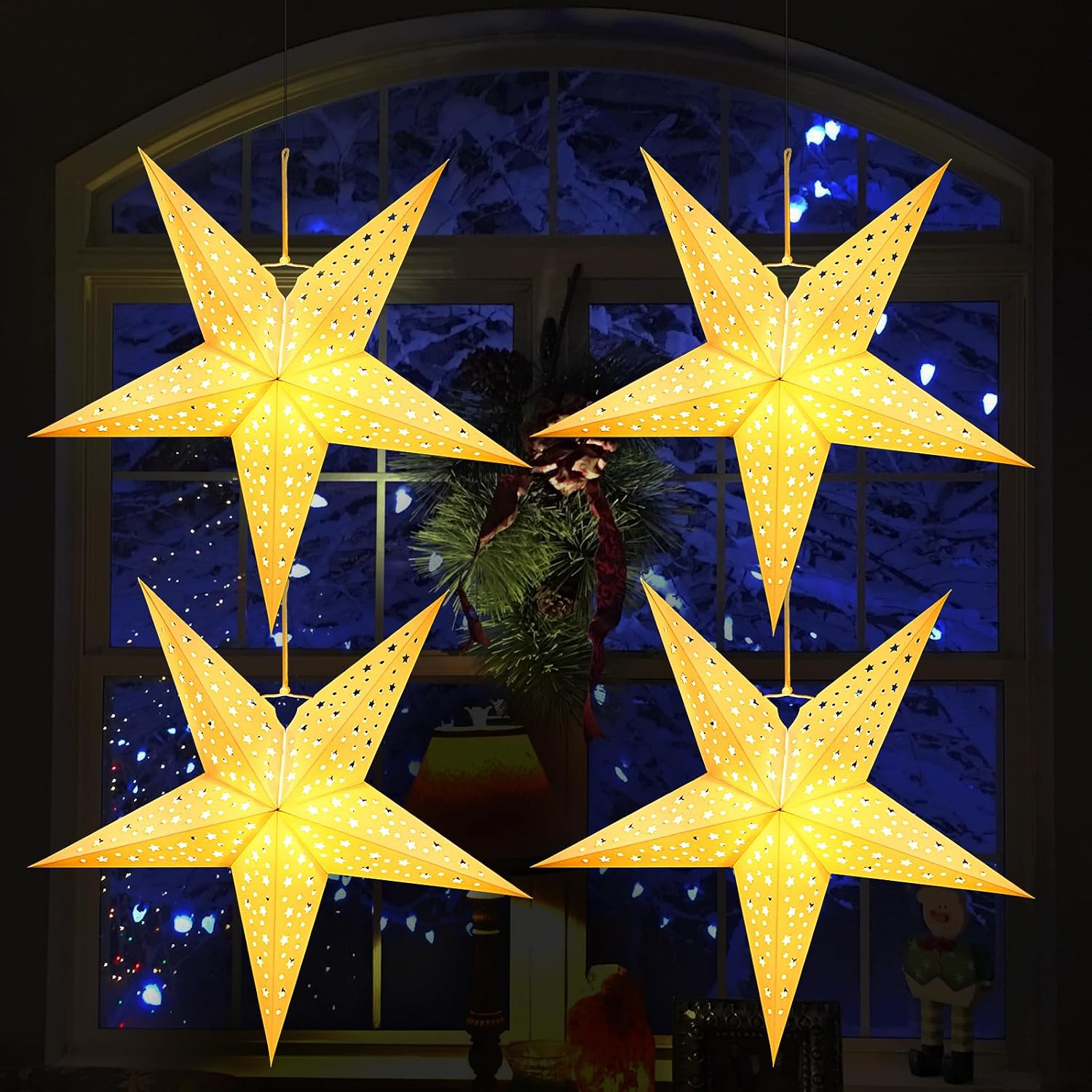 Amazon.com : 4 Pack Five Pointed Star Lighted Paper Lanterns Christmas ...