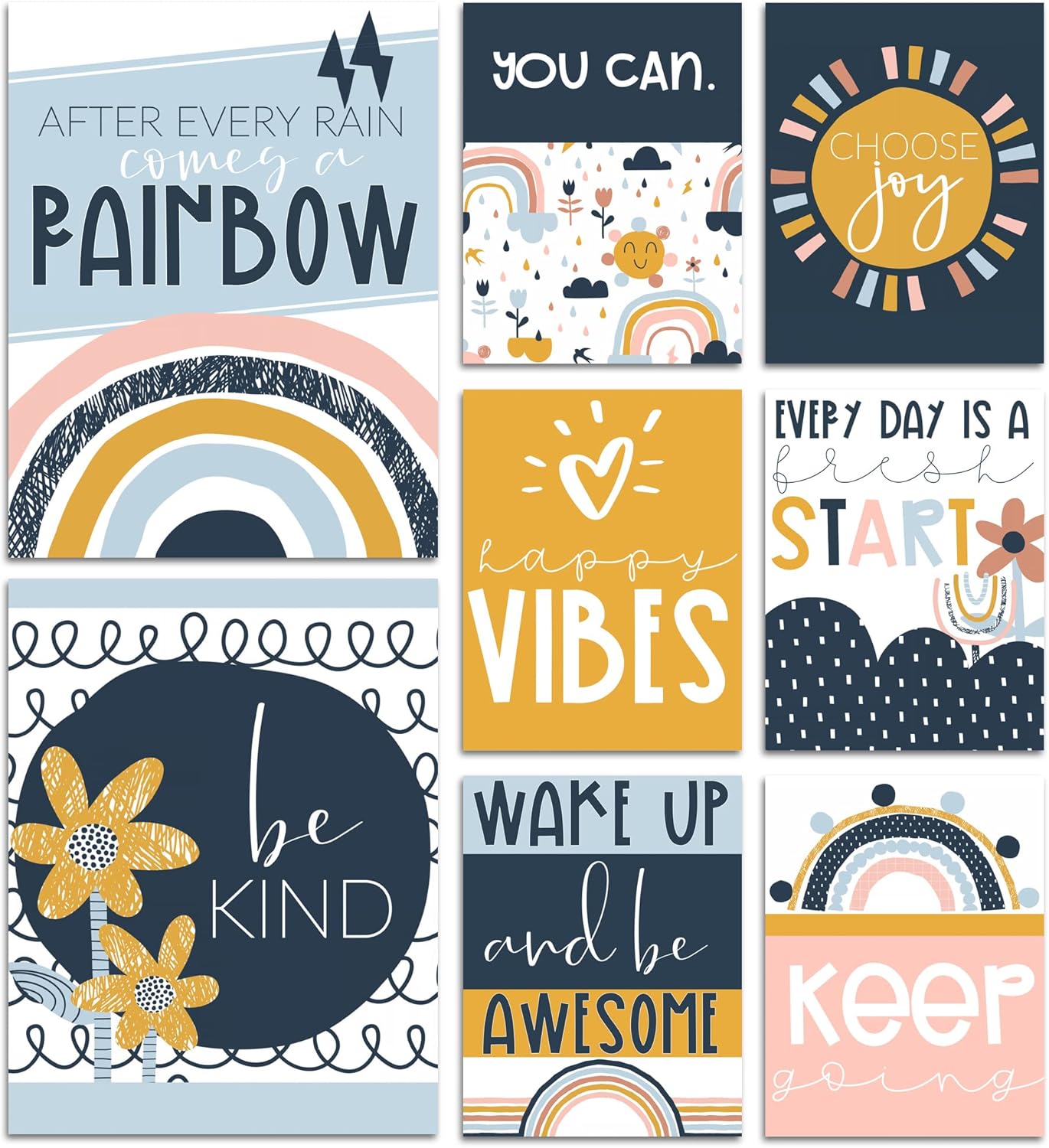 Amazon.com: Boho Classroom Decor, 8 Pcs Boho Rainbow Inspirational Wall ...