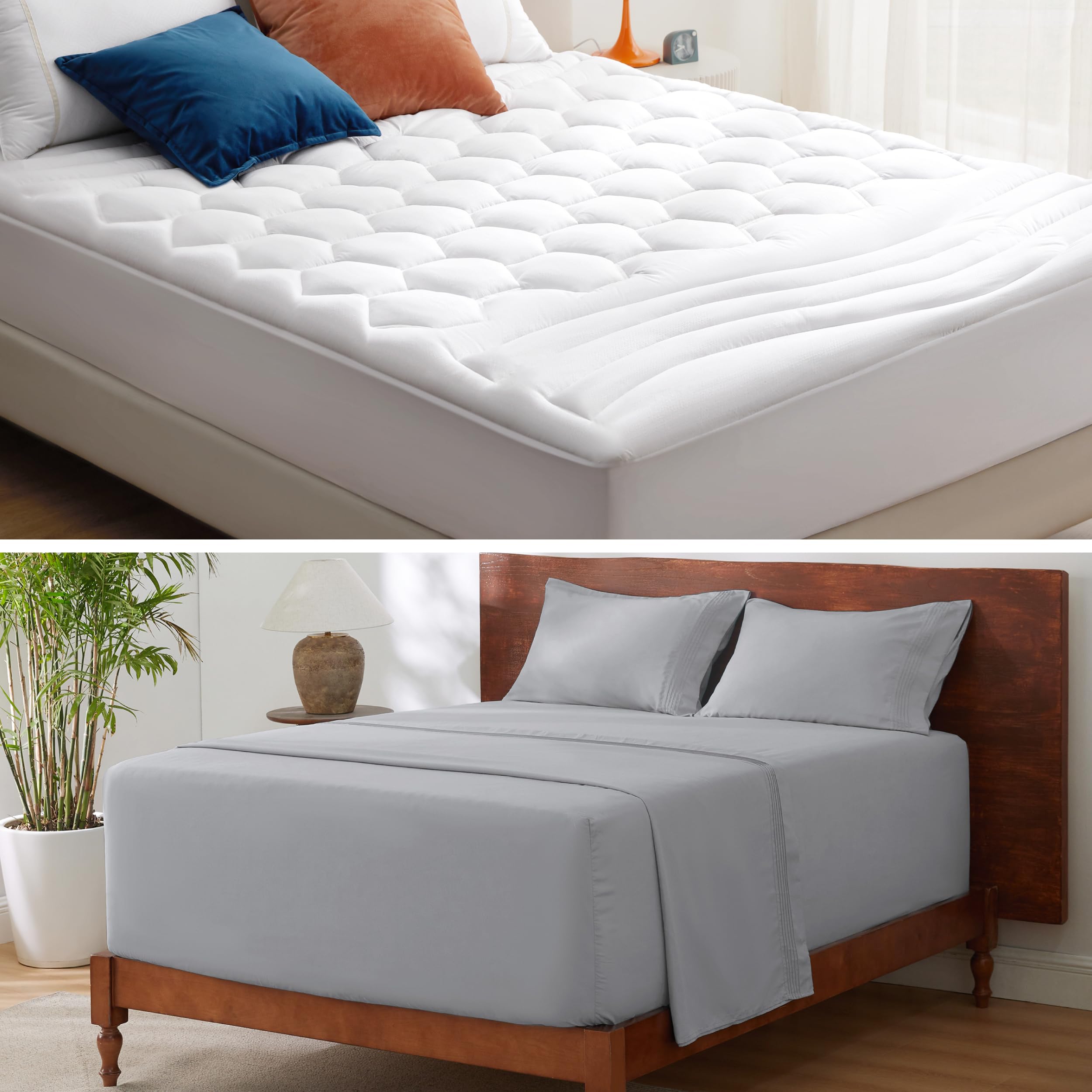 Amazon.com: Bedsure Queen Mattress Pad Bundle Deep Pocket Queen Sheets ...