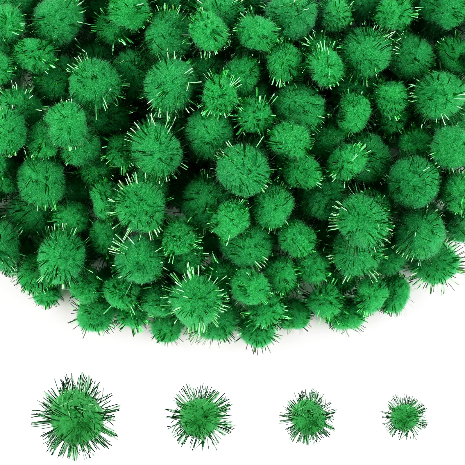 NACHLYNN 1000 Glitter Pom Poms Bulk 4 Sizes Assorted Multicolor Soft ...