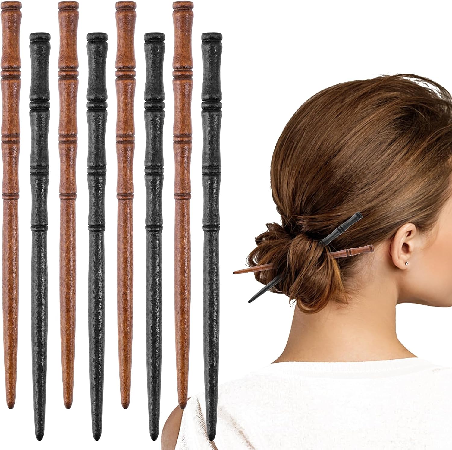 Gjinxi Retro Wooden Hair Sticks Pack of 8 Hair Pins Handmade Bamboo ...
