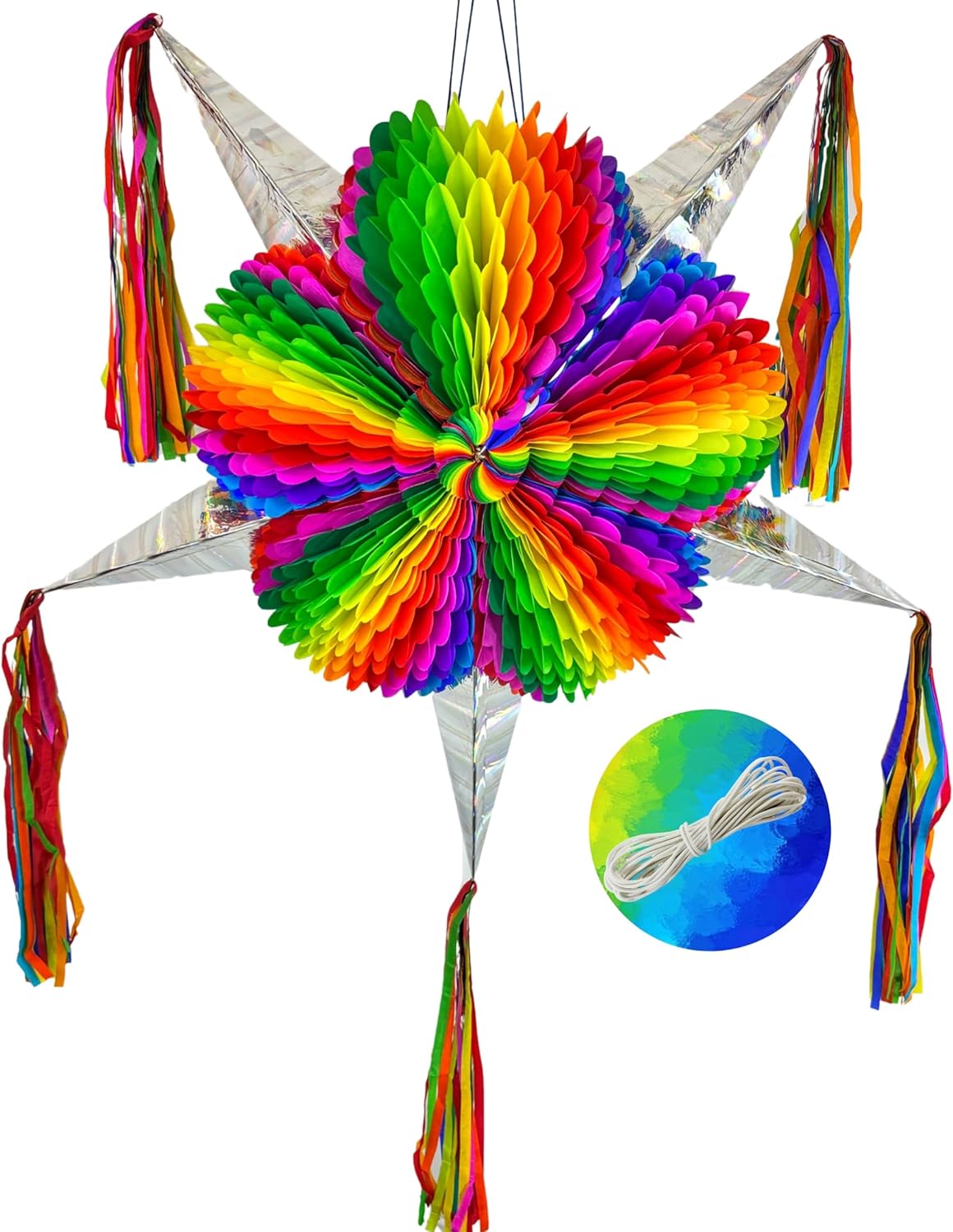 Amazon.com: Mexican Star Pinata (33" Jumbo) with 25ft Rope, Rainbow ...