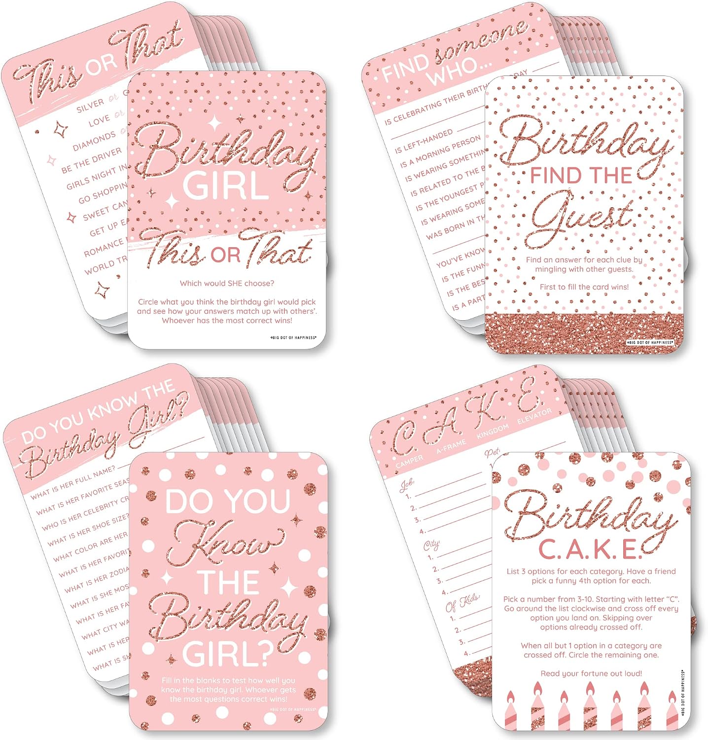 Amazon.com: Big Dot of Happiness Pink Rose Gold Birthday - 4 Happy ...