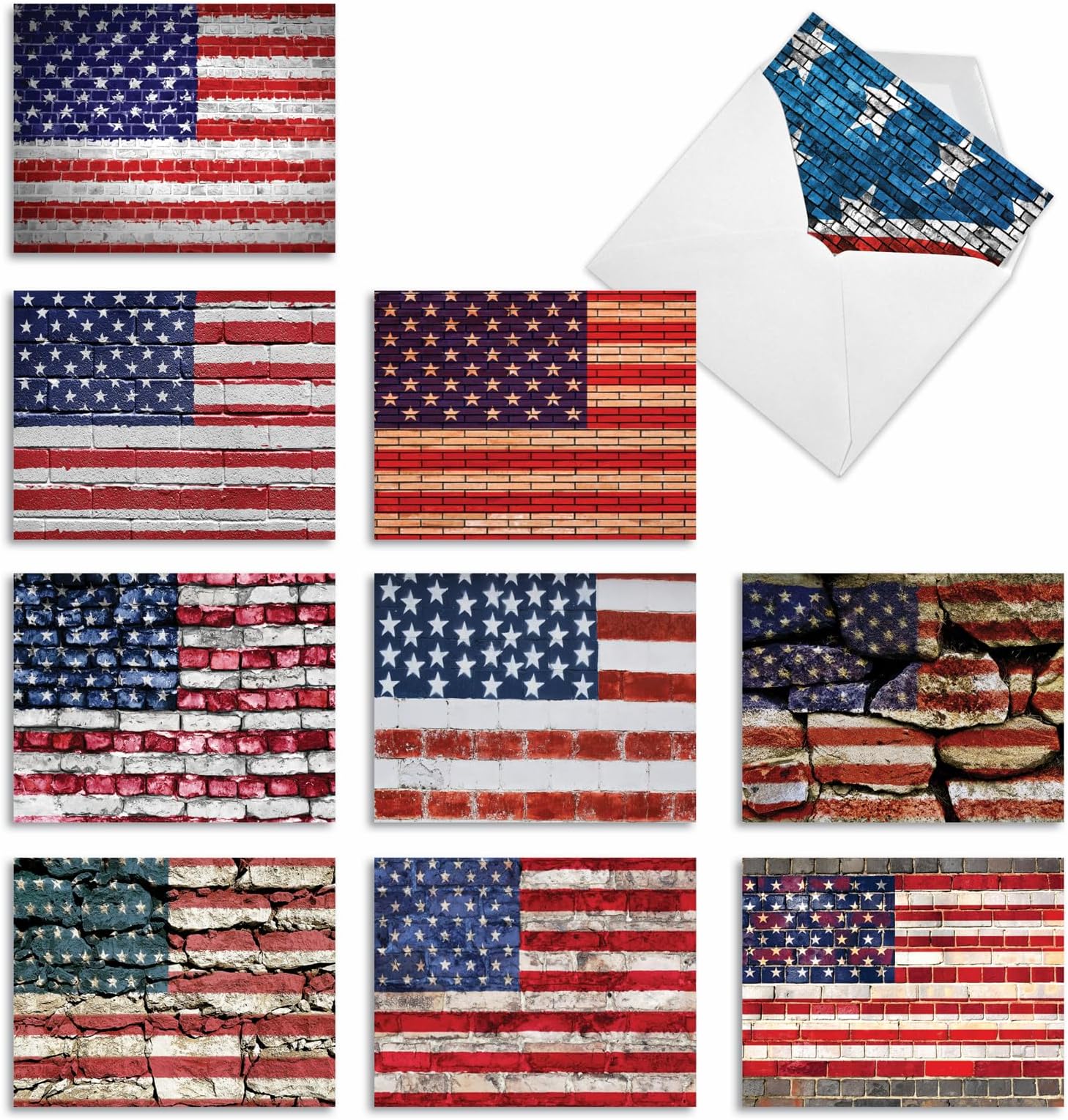 Amazon.com: Note Card Cafe Patriotic Greeting Cards Set with Red ...