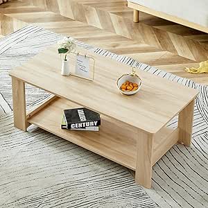 Amazon.com: Modern Coffee Table, 2 Tier Rectangular Coffee Table with Storage for Living Room ...