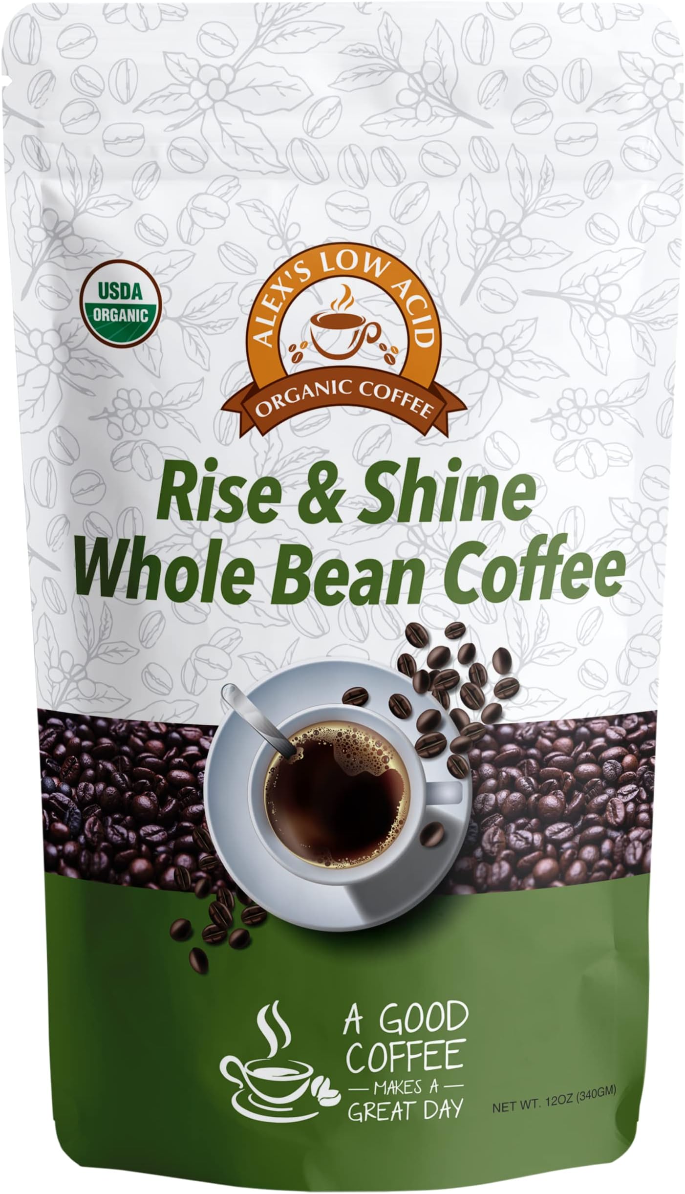 Amazon.com : Alex's Low Acid Organic Coffee 12oz Bag - Rise and Shine ...