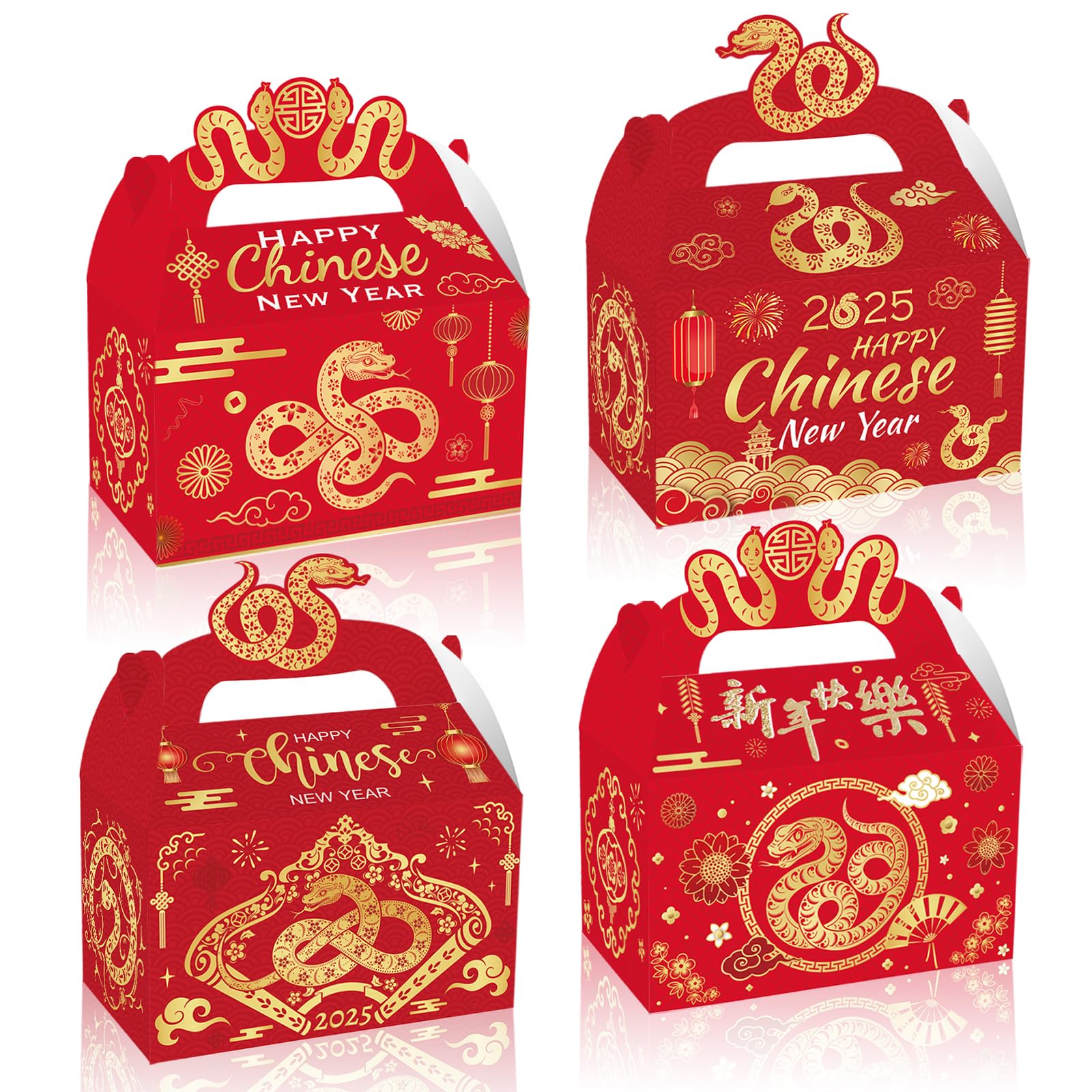 DPKOW 12pcs Red Chinese New Year Treat Gifts Boxes, Year of the Snake ...