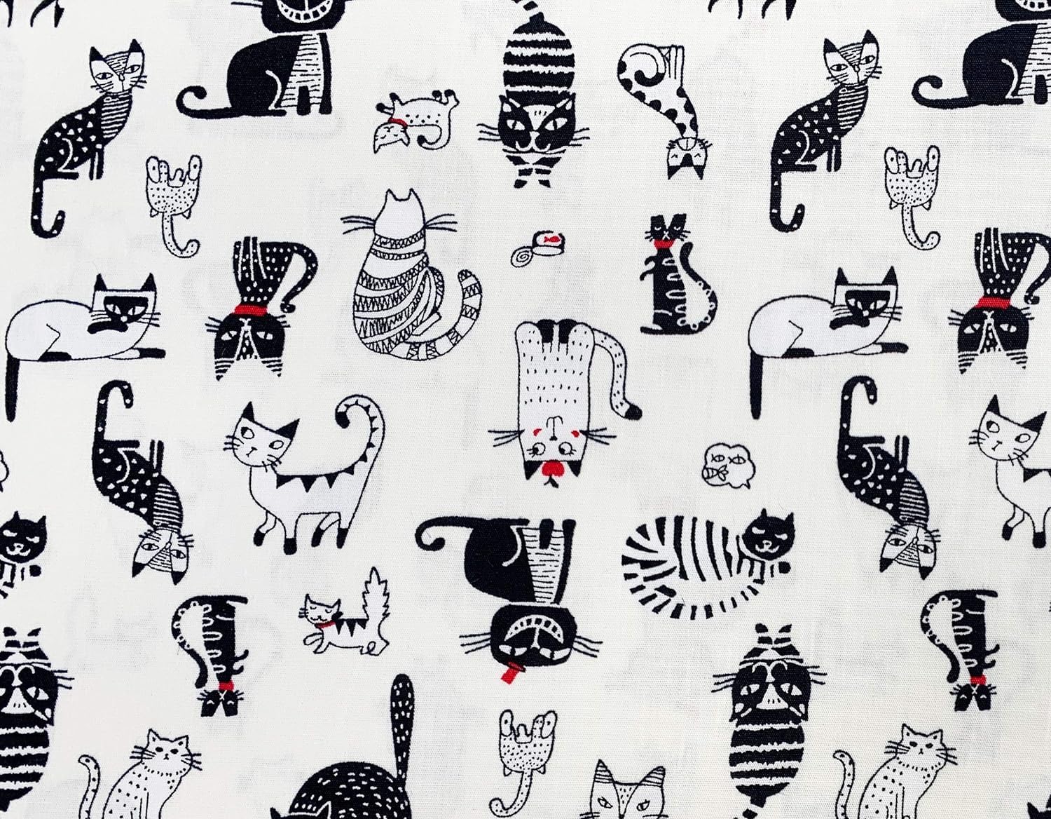 Snapklik.com : Cotton Poplin Crazy Cat Print Design - Ivory Background ...