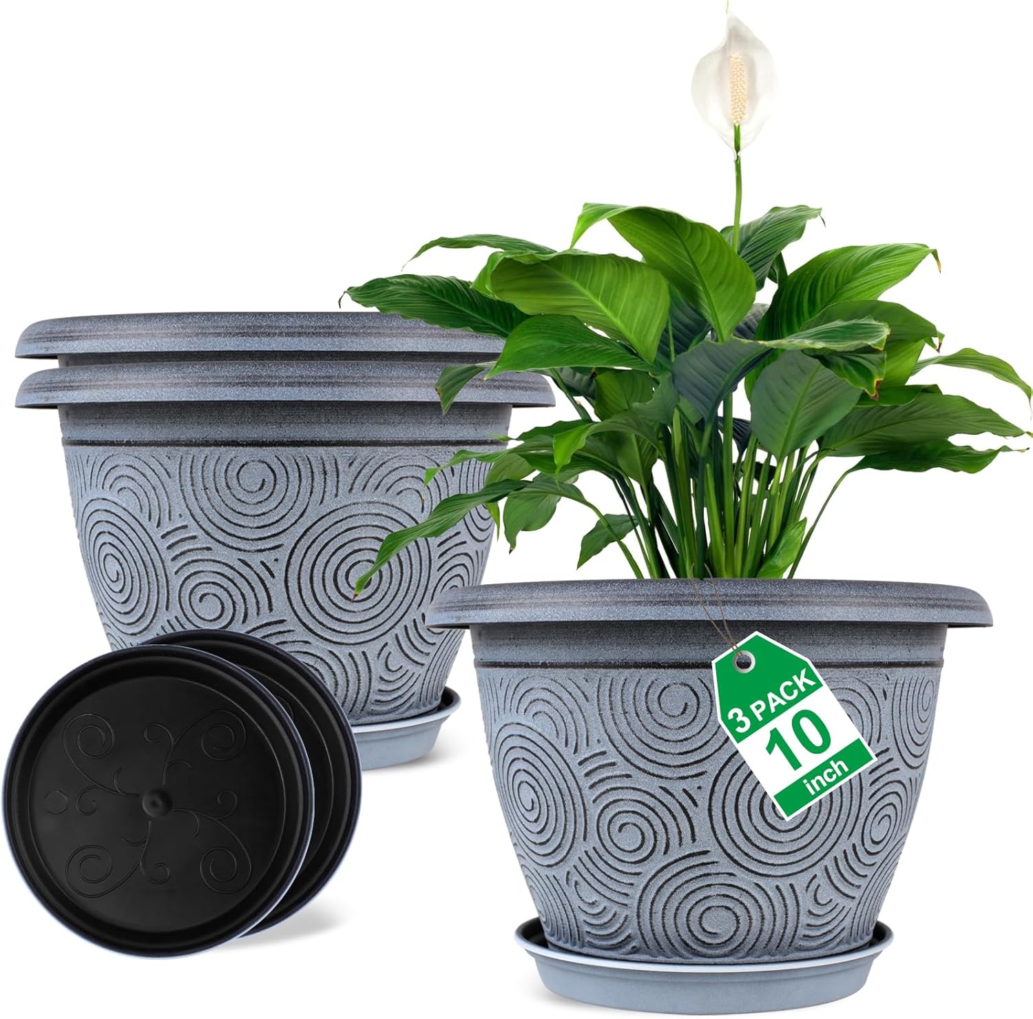 Amazon.com : 10 Inch Flower Pots Planters for Indoor Outdoor Plants, 3 ...