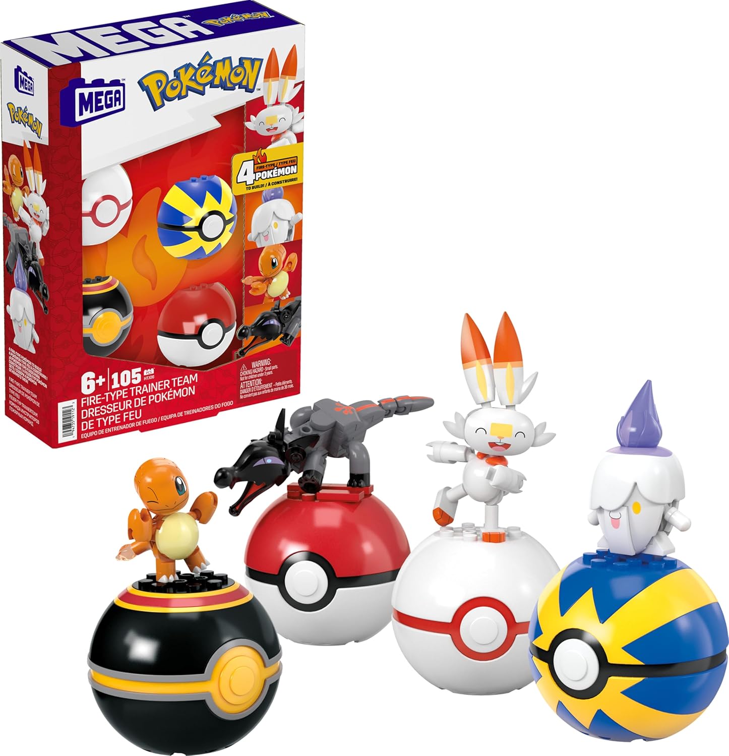 Amazon.com: MEGA Pokémon Building Toys Set Fire-Type Trainer Team with ...