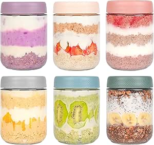 Amazon.com: Xileanalee Overnight Oats Containers with Lids 6 Pack-16 Oz Mason Jar with Lids ...