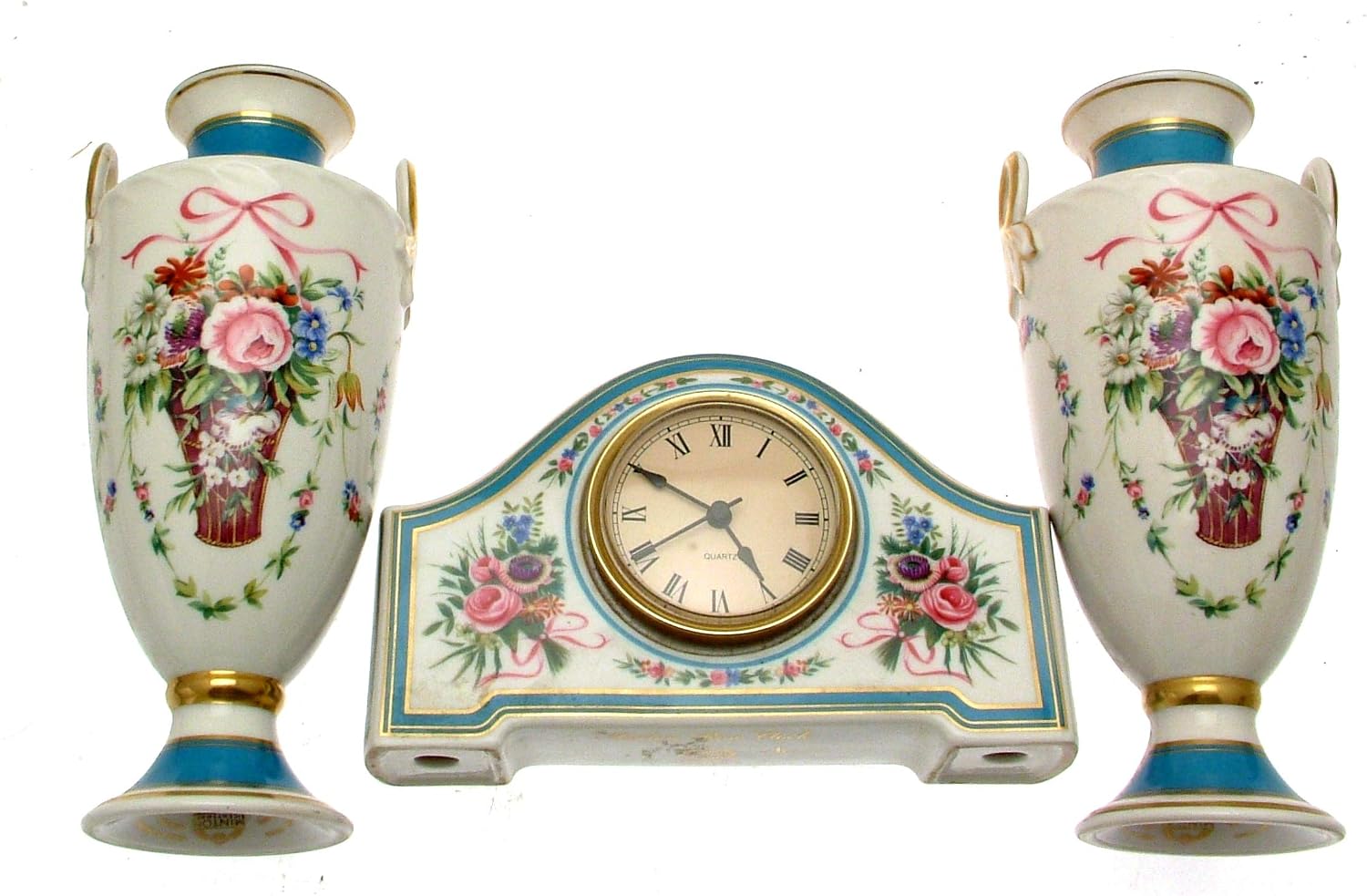 Amazon.com: MINTON c1993 Mantelpiece Set Clock & Pair of vases Rose ...