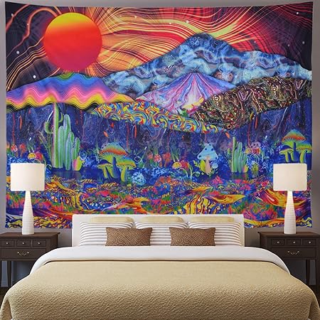 Amazon.com: Psychedelic Tapestry Trippy Mountain Sun Tapestry Abstract ...