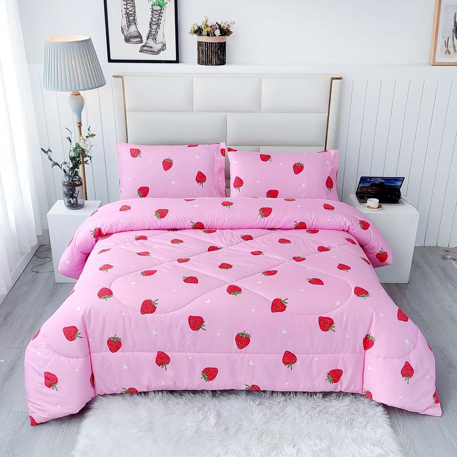 Amazon.com: SDY 3PCS Twin Size Strawberry Comforter Set, Pink Bed Set ...