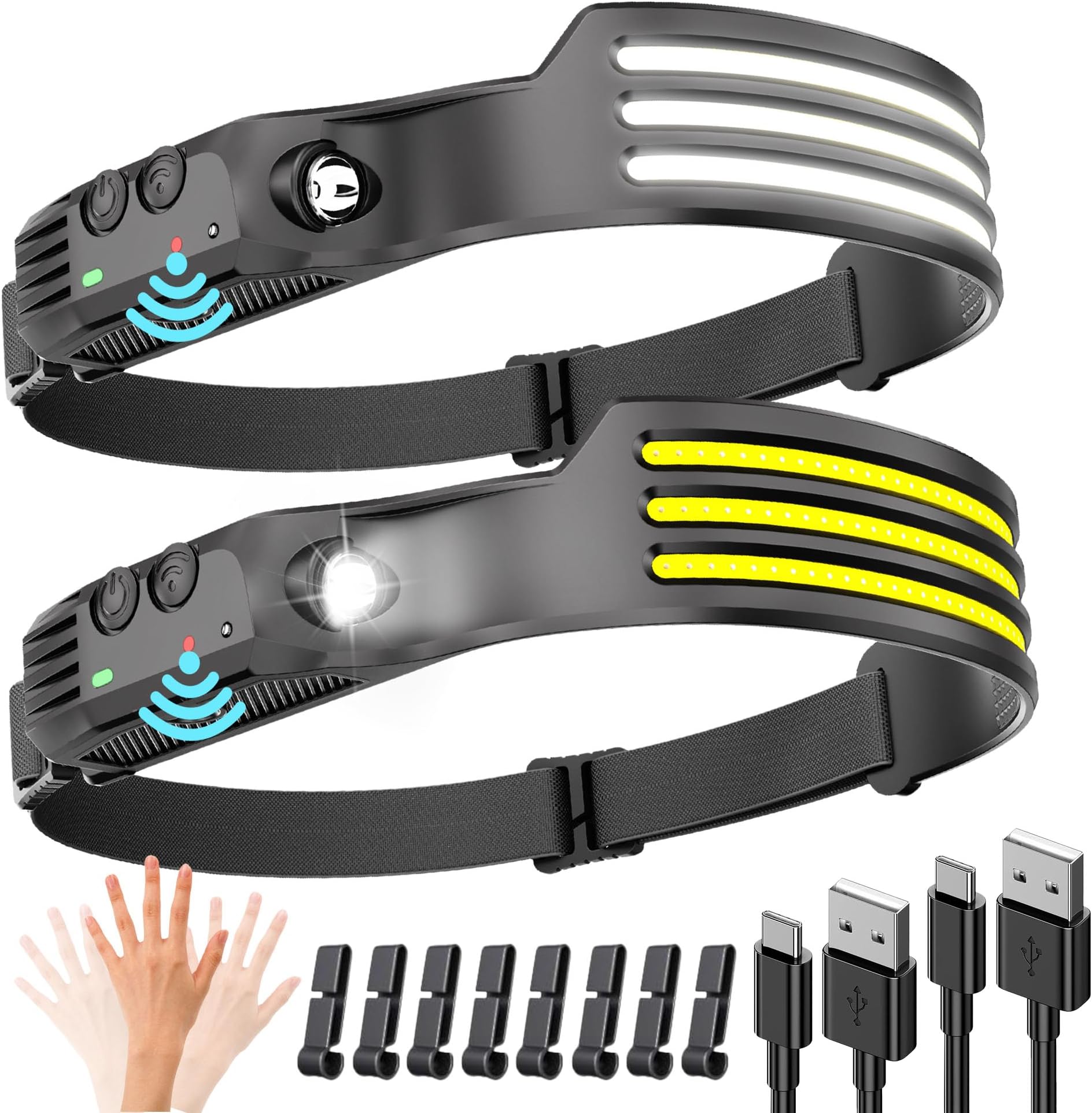 Amazon.com: LED Headlamp Rechargeable Outdoor, 5 Modes 270° Beam COB ...