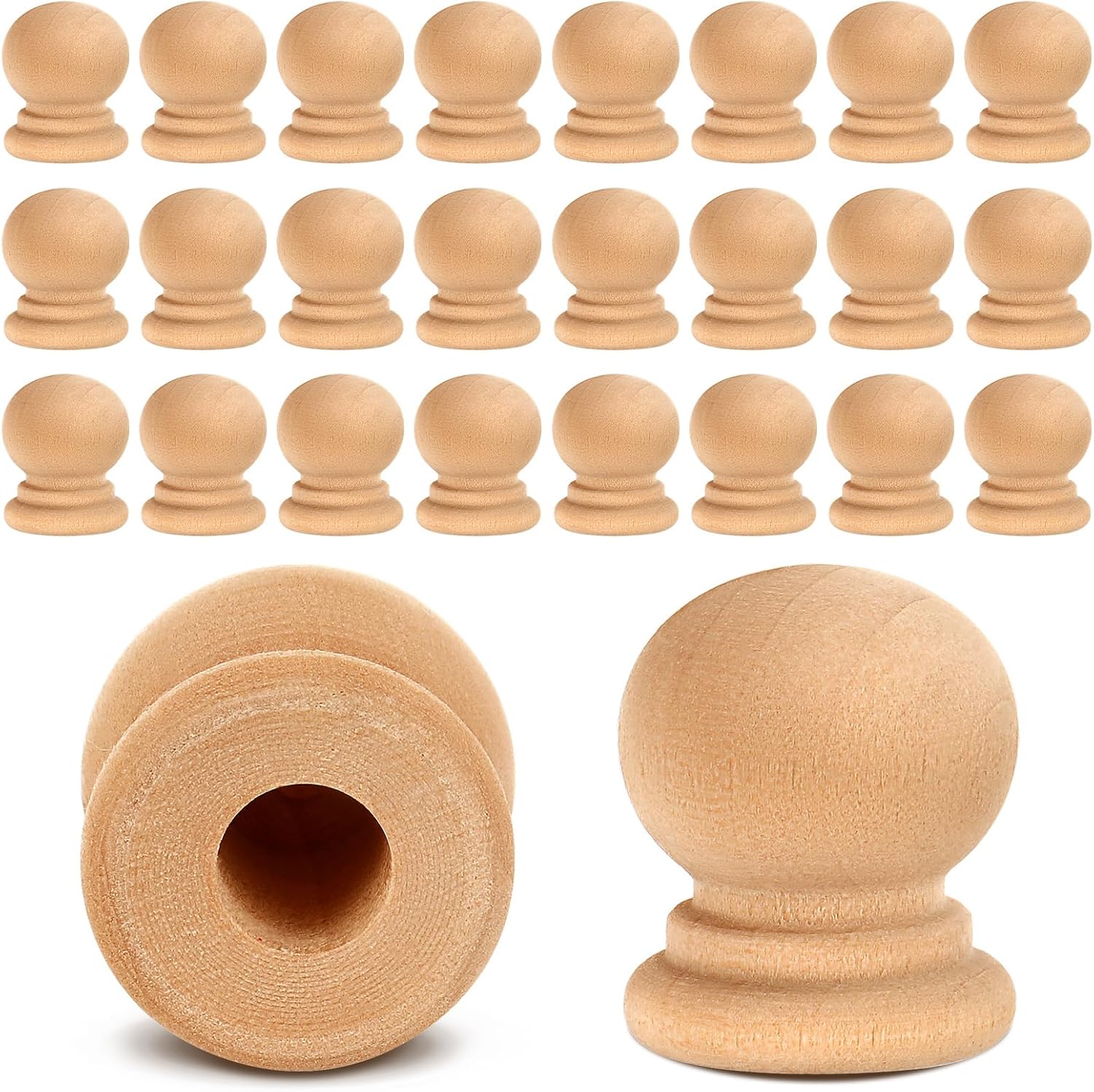 Pinkunn 50 Pcs Wood Finials 3/4 Inch Tall with 1/4 Inch Hole Unfinished ...