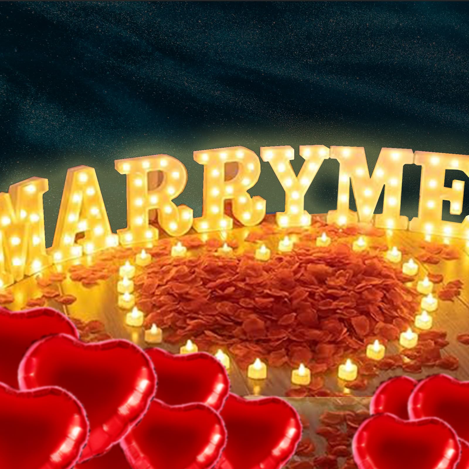 Amazon.com: Romantic Proposal Decorations Kit - ‘Marry Me' Light Up ...