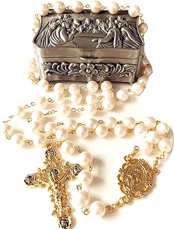 Elegantmedical - Collar con cuentas de perlas de oro católico (AAA 10 mm) : Amazon.com.mx: Hogar ...