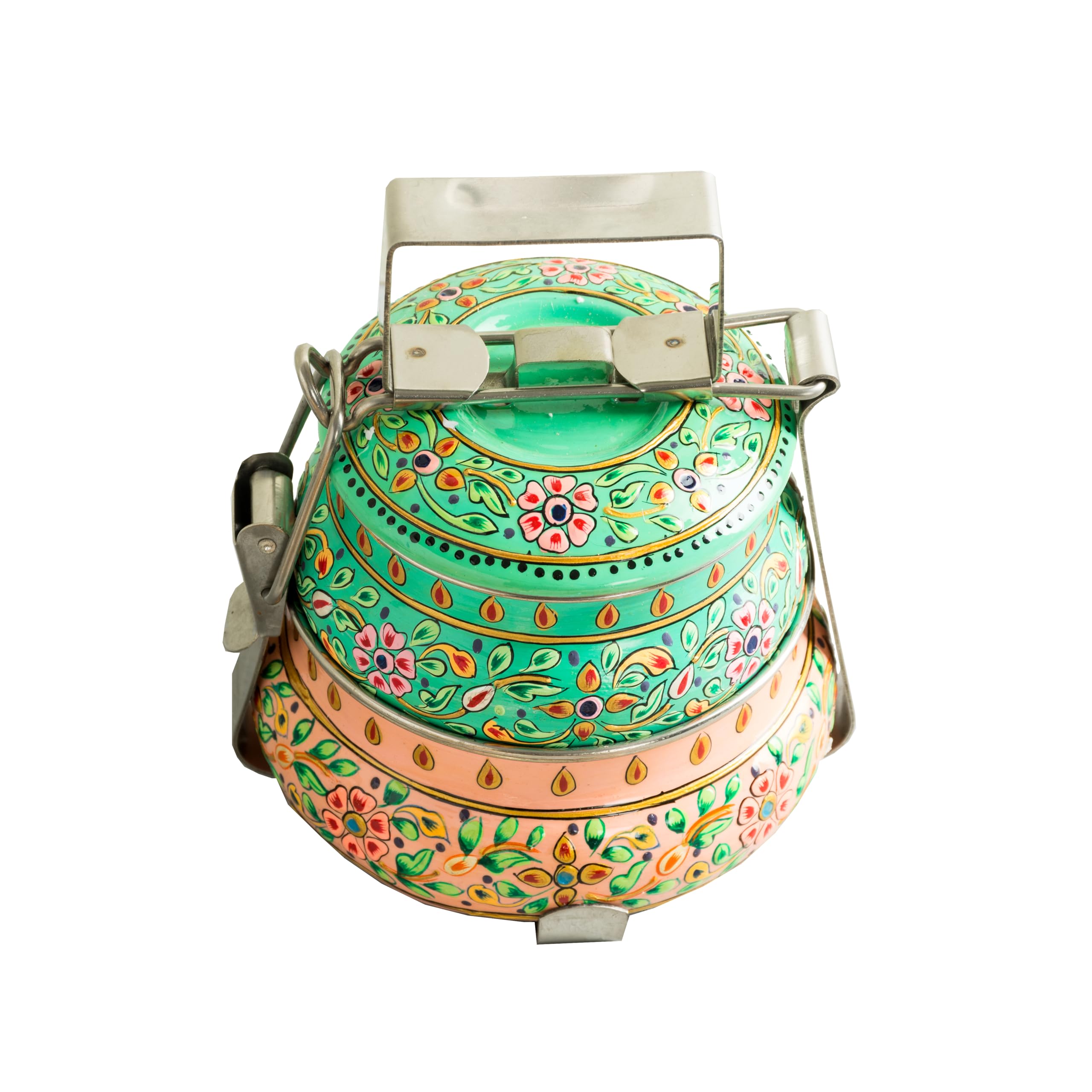 Amazon.com: Handmade Stainless Steel Tiffin Box (Green top & Peach base ...
