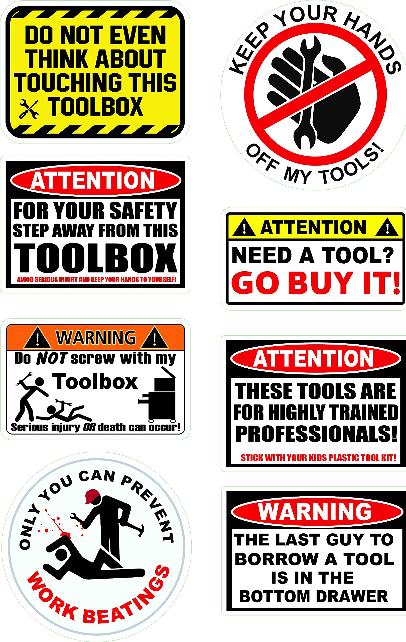Snapklik.com : 8 Pcs Funny Toolbox Sticker Warning Decal Tool Box ...