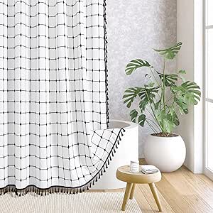 Amazon.com: MitoVilla Ivory Boho Black Farmhouse Shower Curtain Set 72 x 78, White 78 inch Long ...