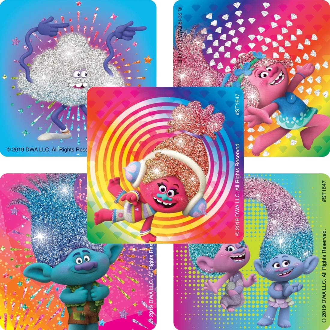 Amazon.com: Trolls Gem Glitter Stickers - Prizes and Giveaways - 50 per ...